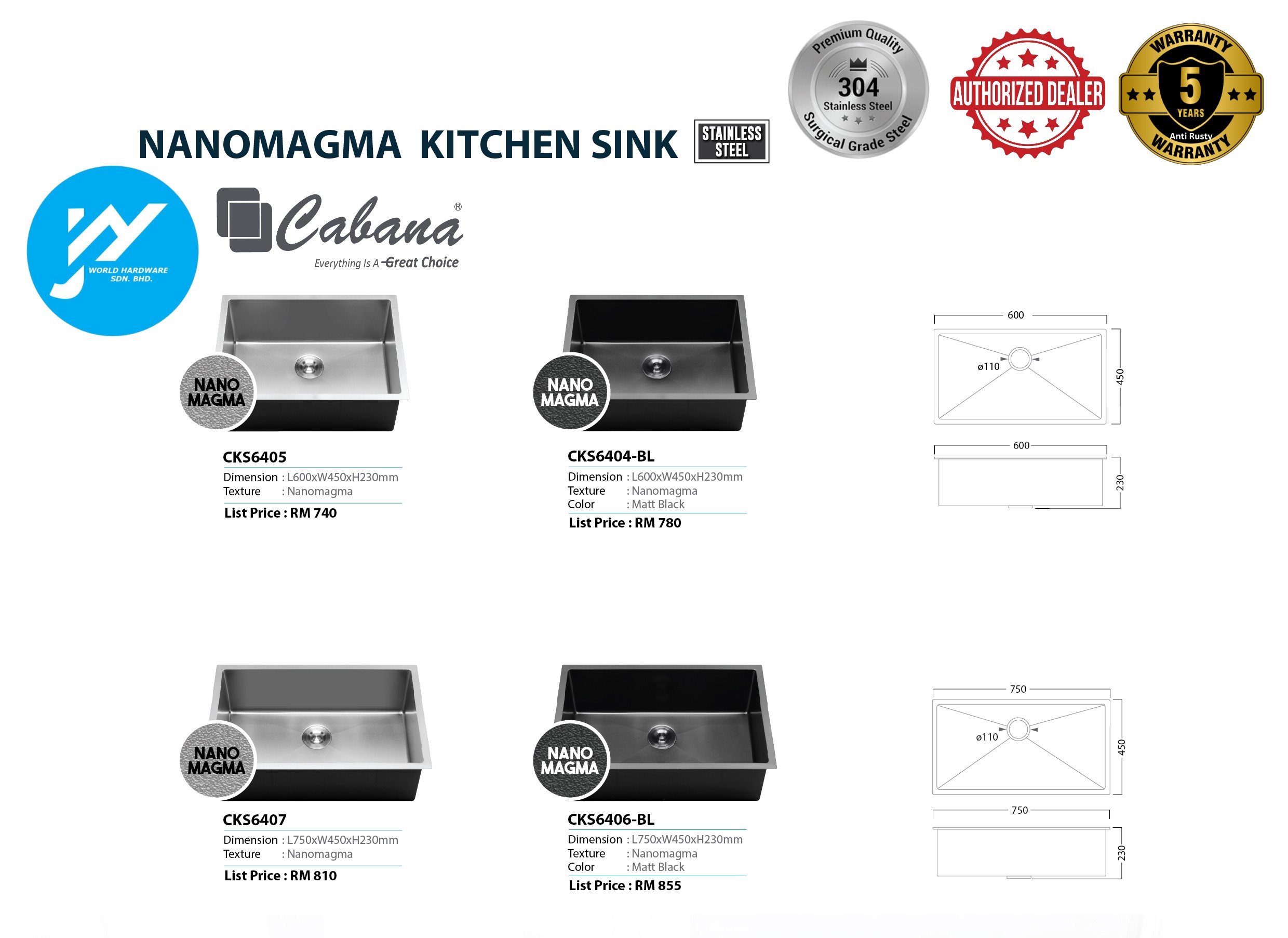 Cabana NANO MAGMA 304 Stainless Steel Kitchen Handmake High End Sink ...