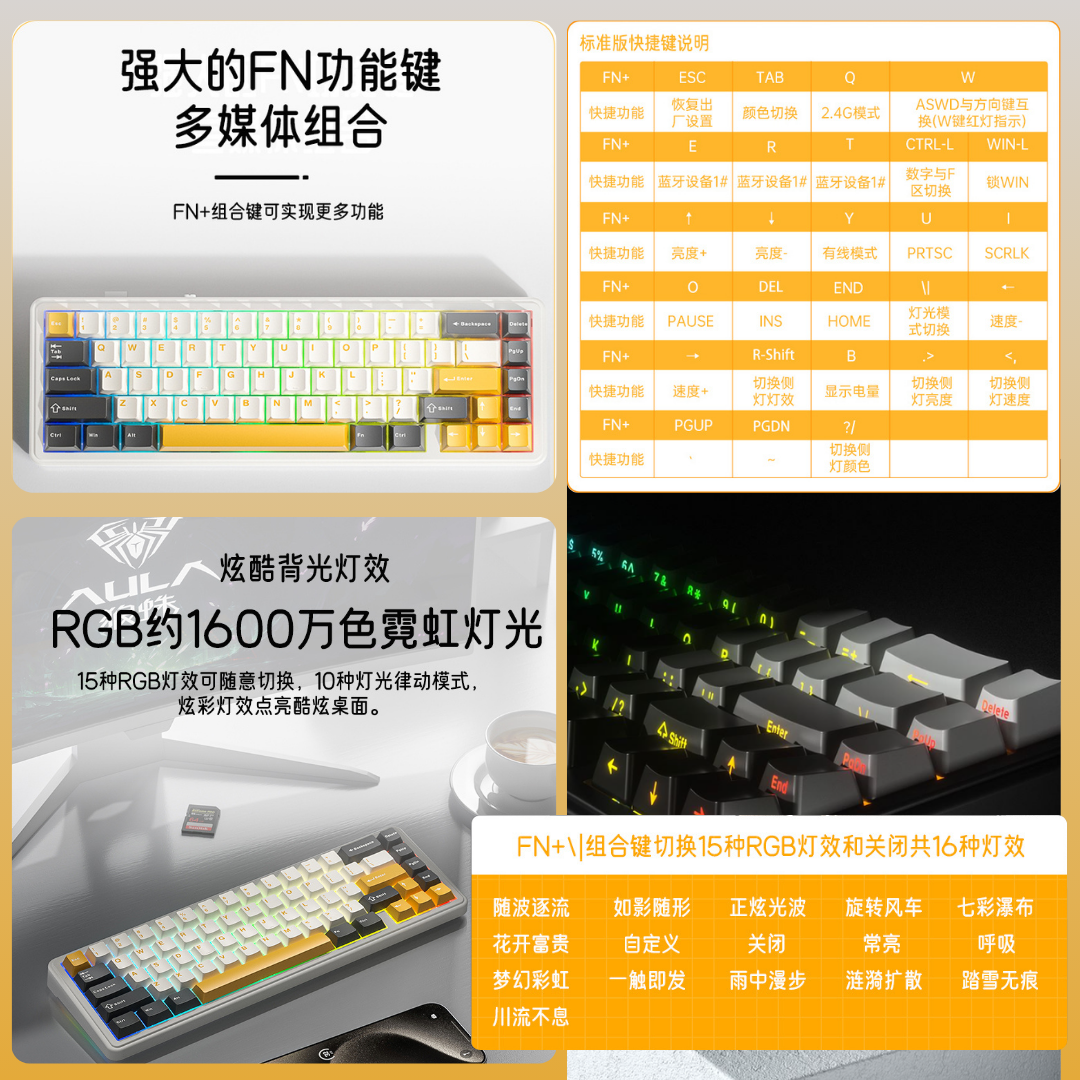 AULA F65 Mechanical Keyboard 67 Keys 3mode Hot Swappable RGB Customized ...