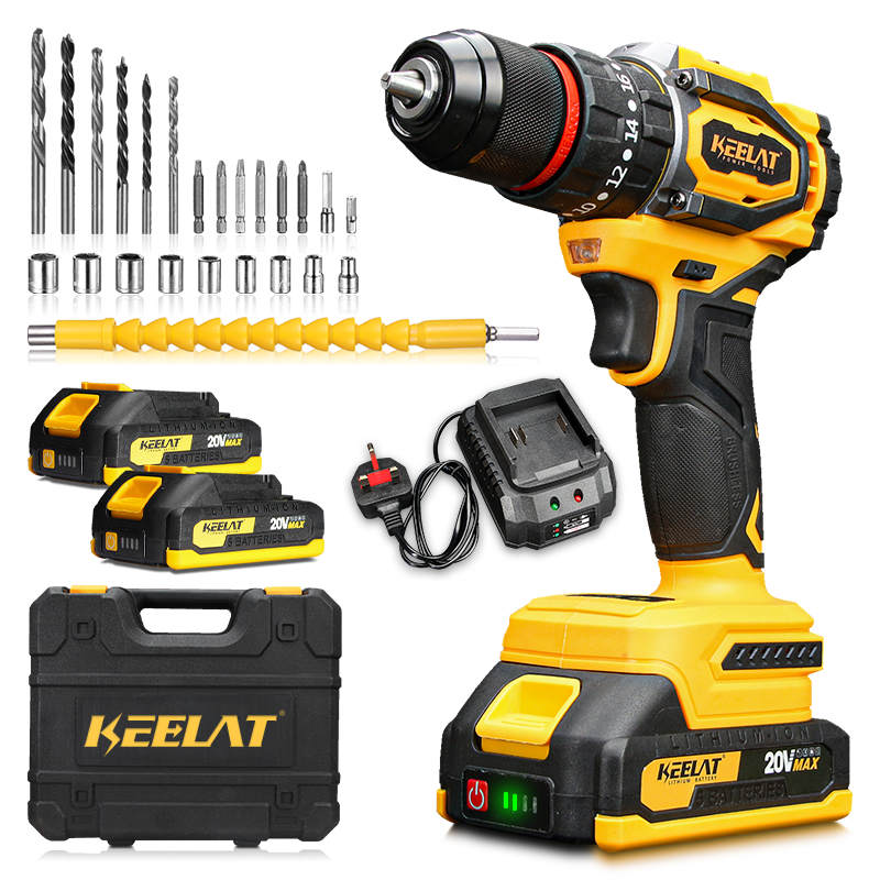 keelat Brushless Cordless Drill Screwdriver Electric Drill Set Mode ...