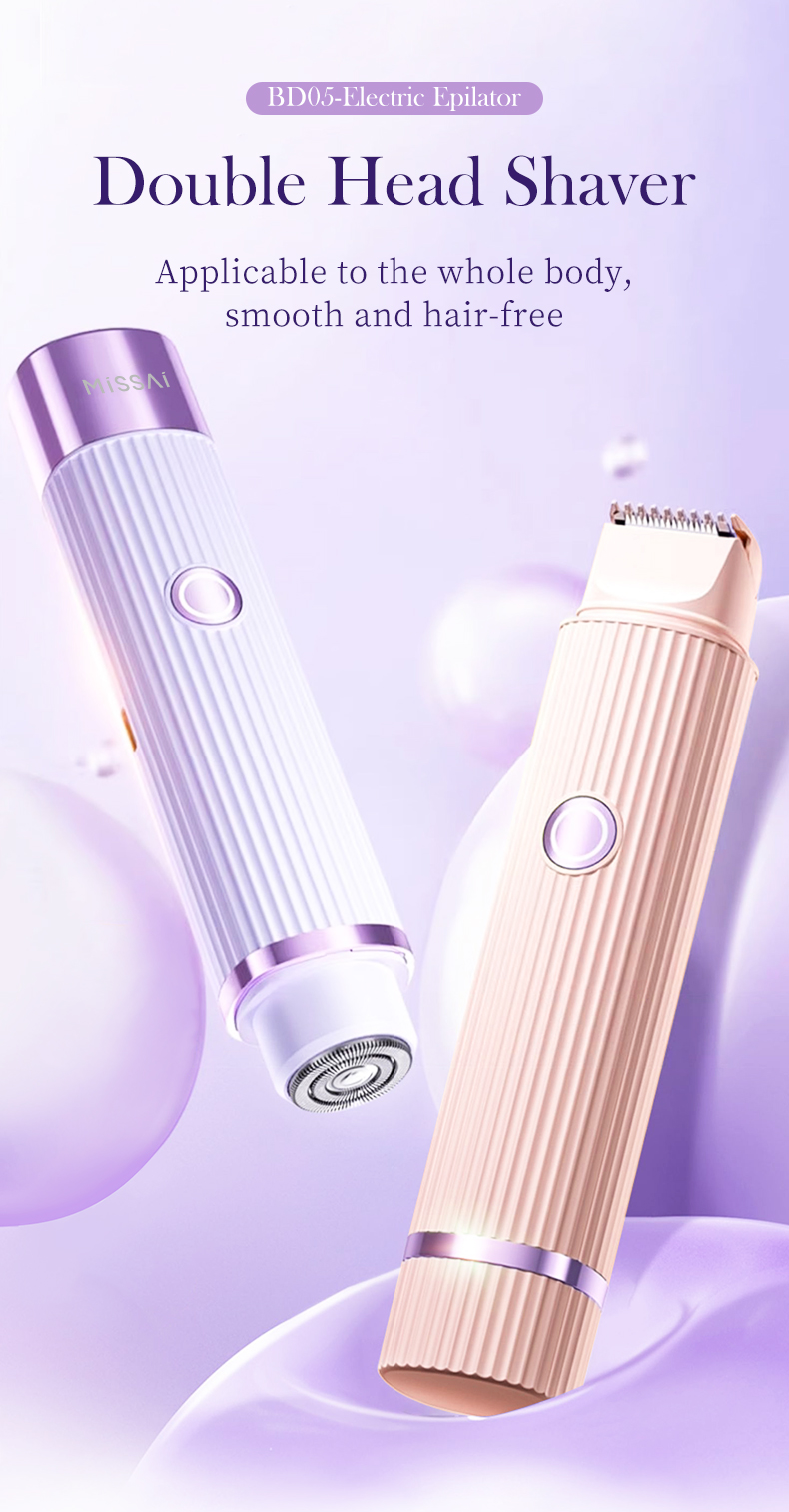 Missai Epilator Hair Removal 2 in 1 Epiator Double Head Shaver Woman Electric Hair Razor ...