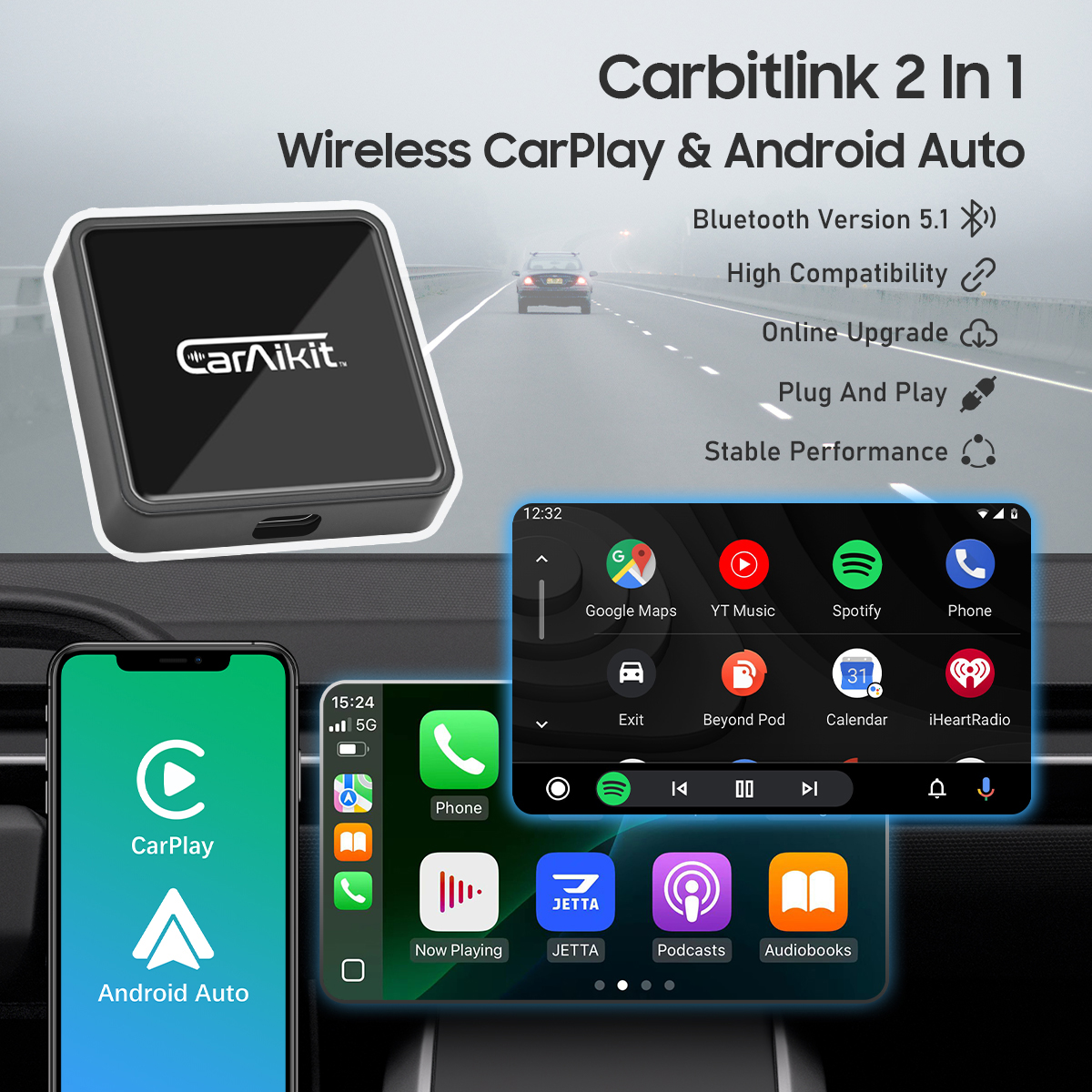 C2 2-in-1 Wireless Carbitlink Adapter Wireless Carplay Wireless Android Auto for Proton saga X50 ...