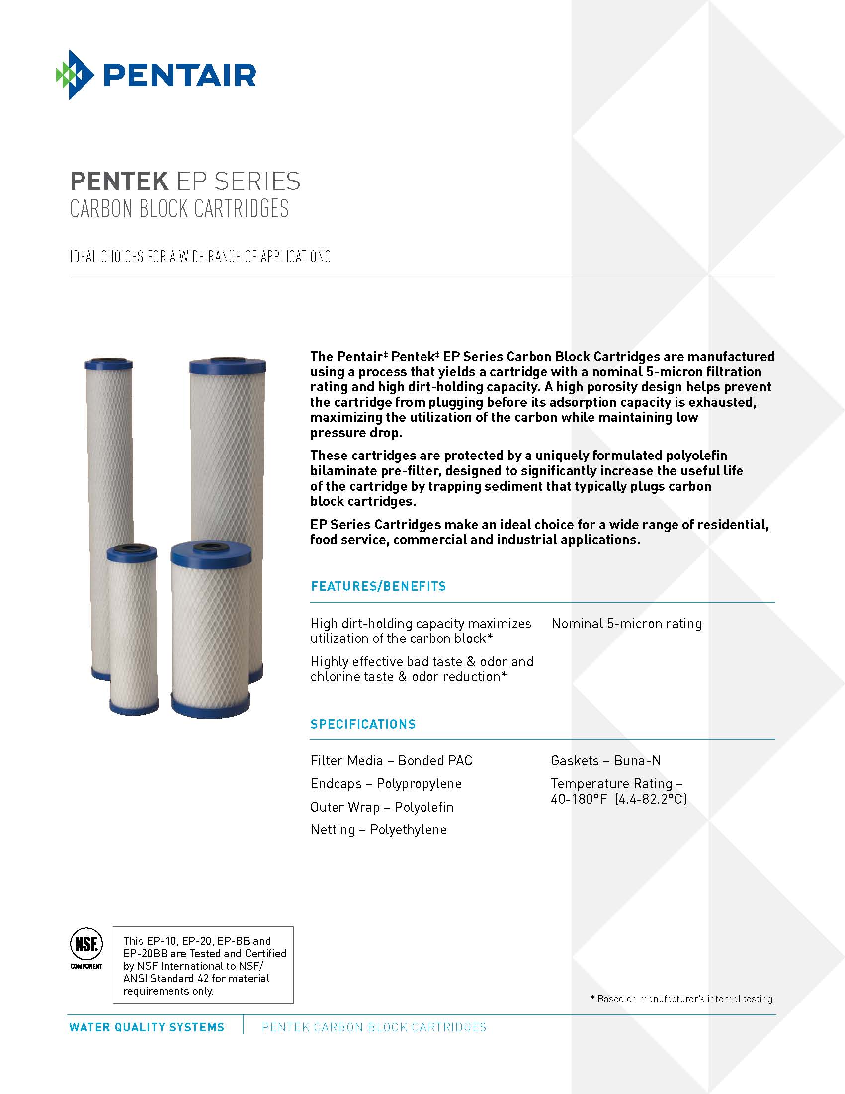 PENTAIR PENTEK 155529-43WP EP-20 20inch Carbon Block Water Filter ...