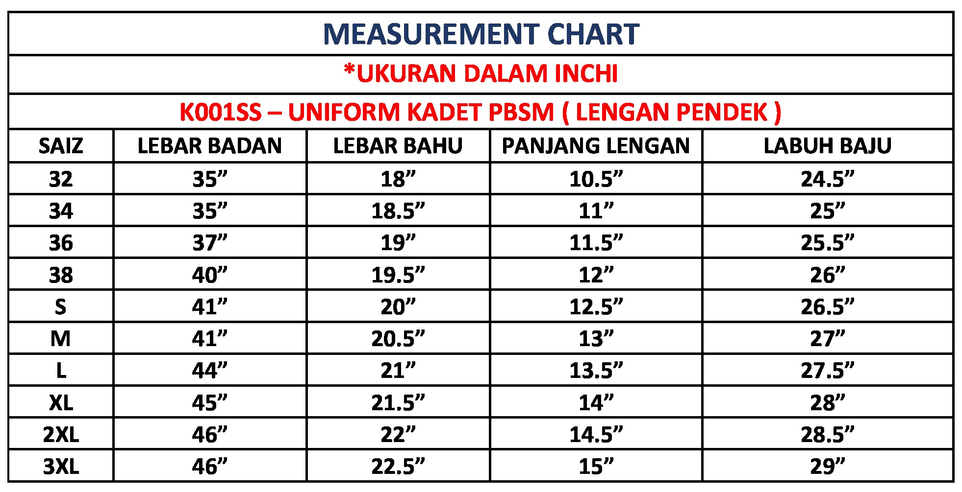 UNIFORM KADET PERSATUAN BULAN SABIT MERAH PBSM ( LENGAN PANJANG ...