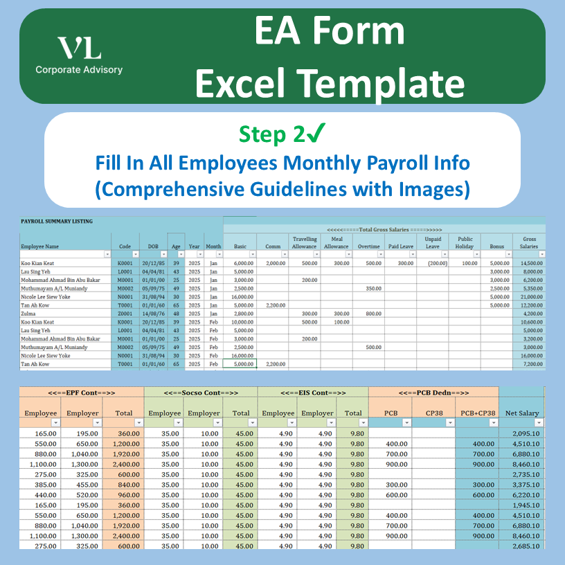 VL EA Form Excel Template System Yearly Payroll Summary Report Borang ...