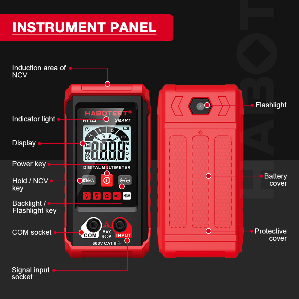 HABOTEST📢HT123 High-Precision Multimeter AC/DC Voltage Test 600V ...
