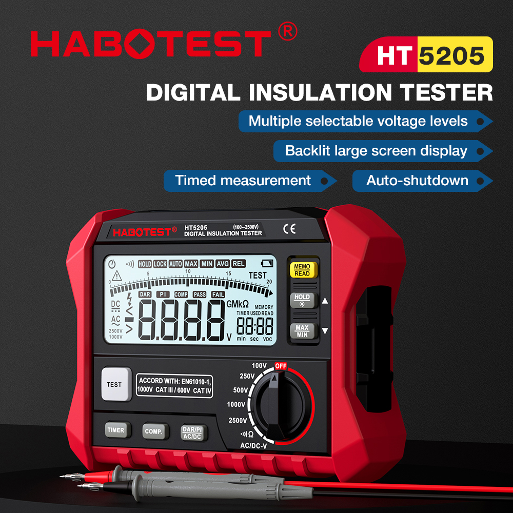 HABOTEST📢HT5205 2500V Digital Insulation Tester Multimeter Megohmeter ...