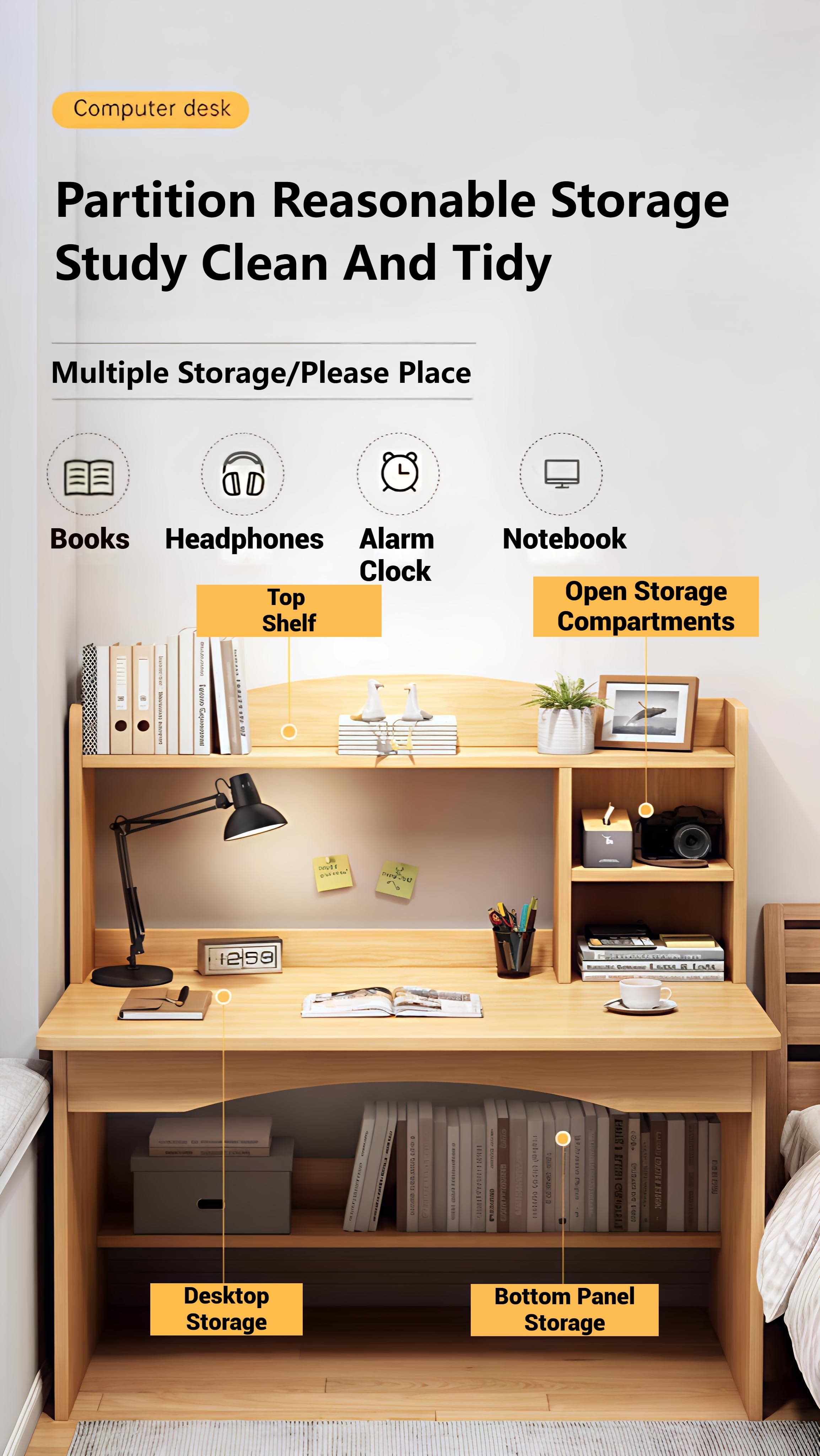🔥120CM Meja Komputer Computer Study Table With Drawer Bookshelf Study ...