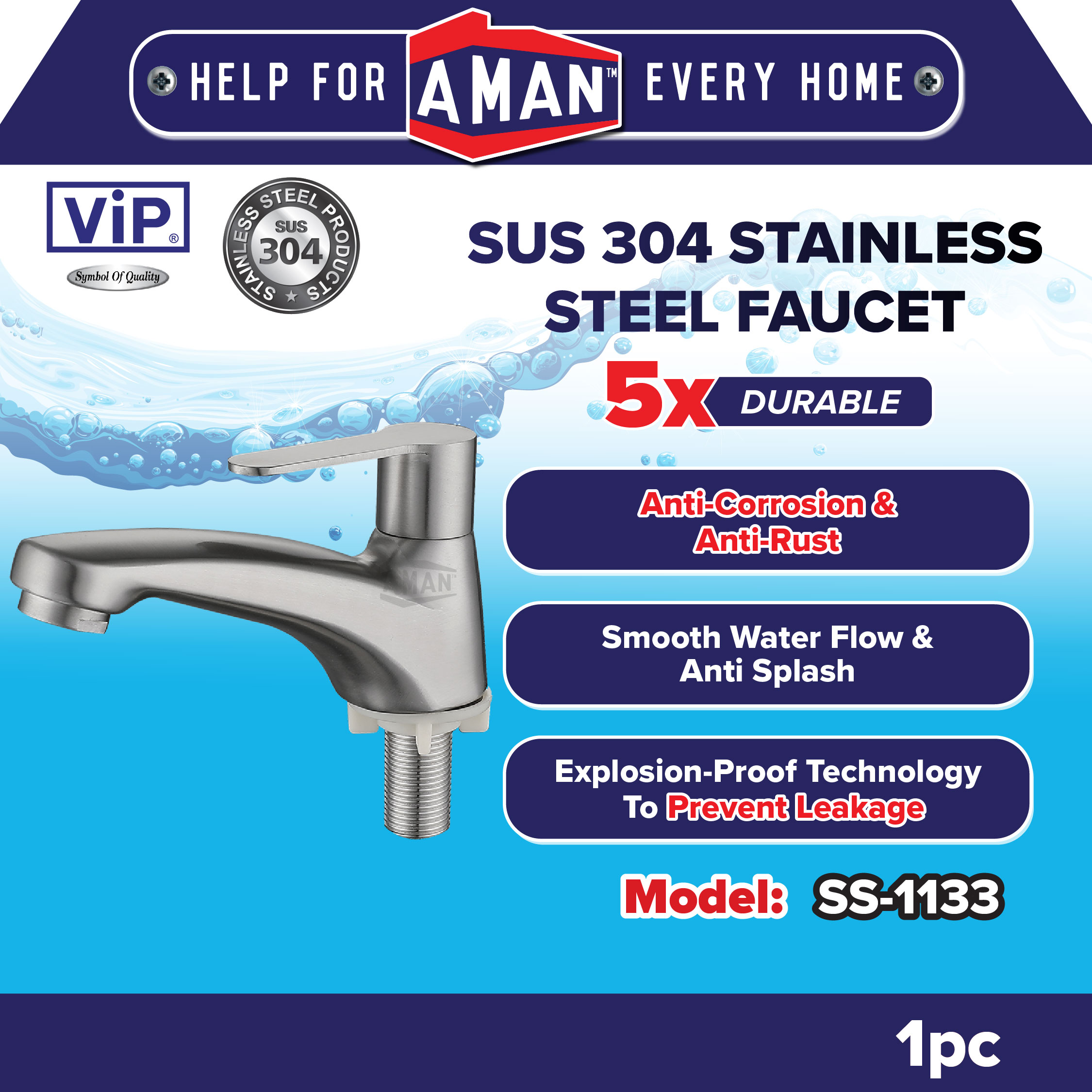 VIP SUS-304 Stainless Steel Pillar Tap Water Tap Faucet For Bathroom ...