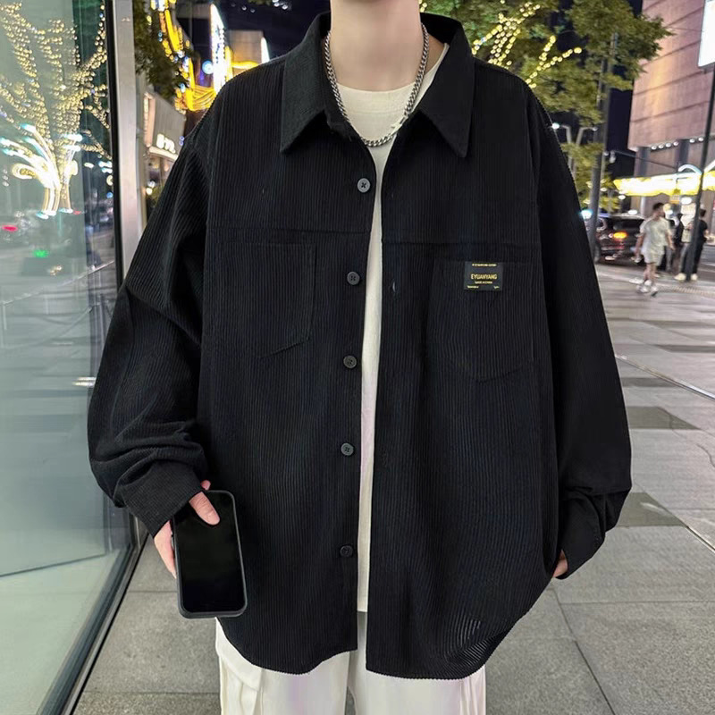 MOCHA Men Casual Long Sleeve Jacket Collar Shirt Top Street Style Baju ...