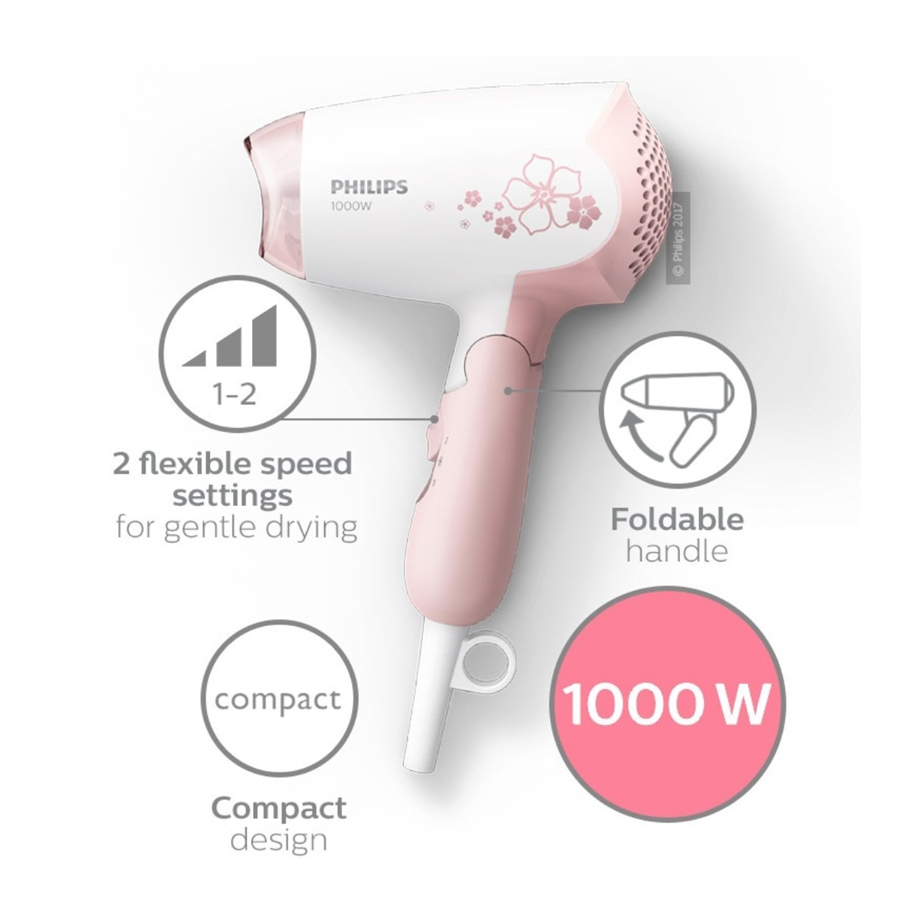 Philips Essential Care Compact Hair Dryer BHC010 Black / HP8108 Pink | Shopee Malaysia