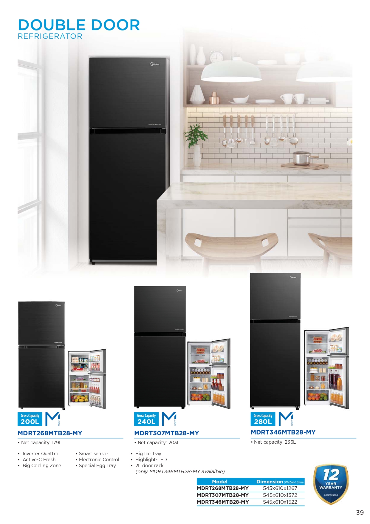 Midea 2 Door Inverter Frost Free Fridge Refrigerator 200L 240L 280L ...
