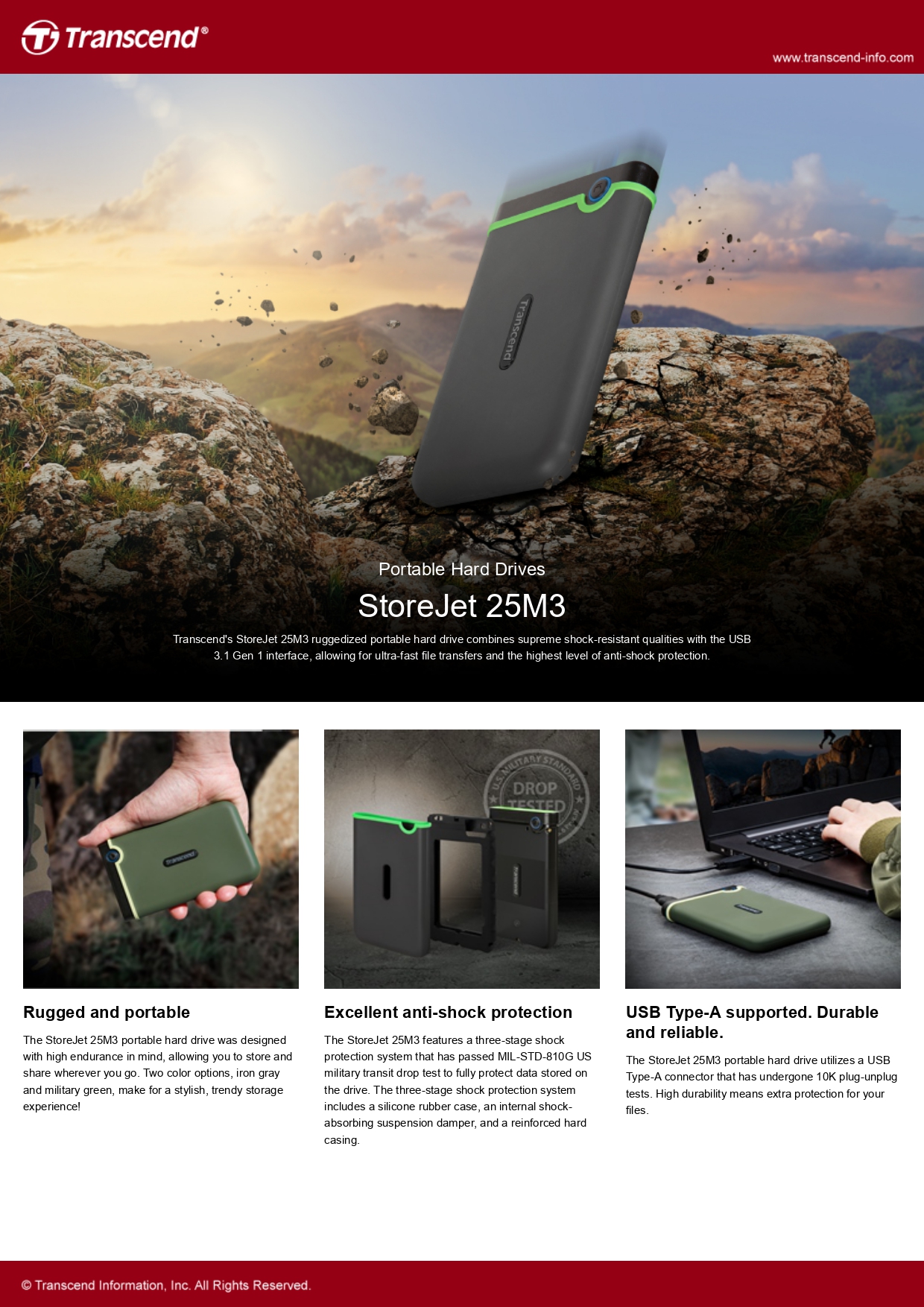 TRANSCEND STOREJET 25M3 2.5" ANTI SHOCK USB 3.1 EXT HDD RUGGED EXTERNAL ...