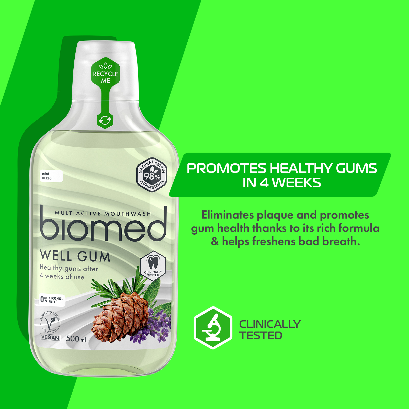 Biomed Complete Natural Mouthwash Well Gum, Fluoride Free (500ml ...