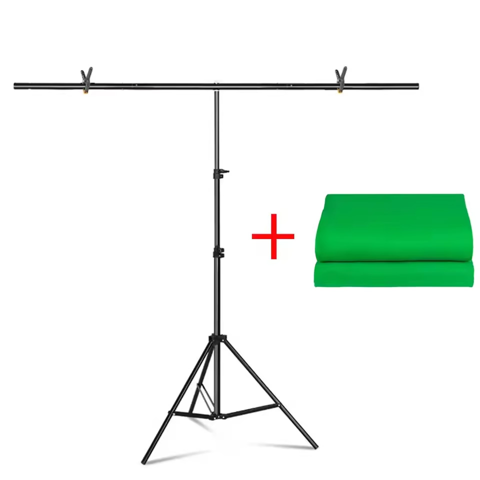 2MX2M T-Shape Backdrop Stand Kit with Background Cloth Video Chroma Key ...