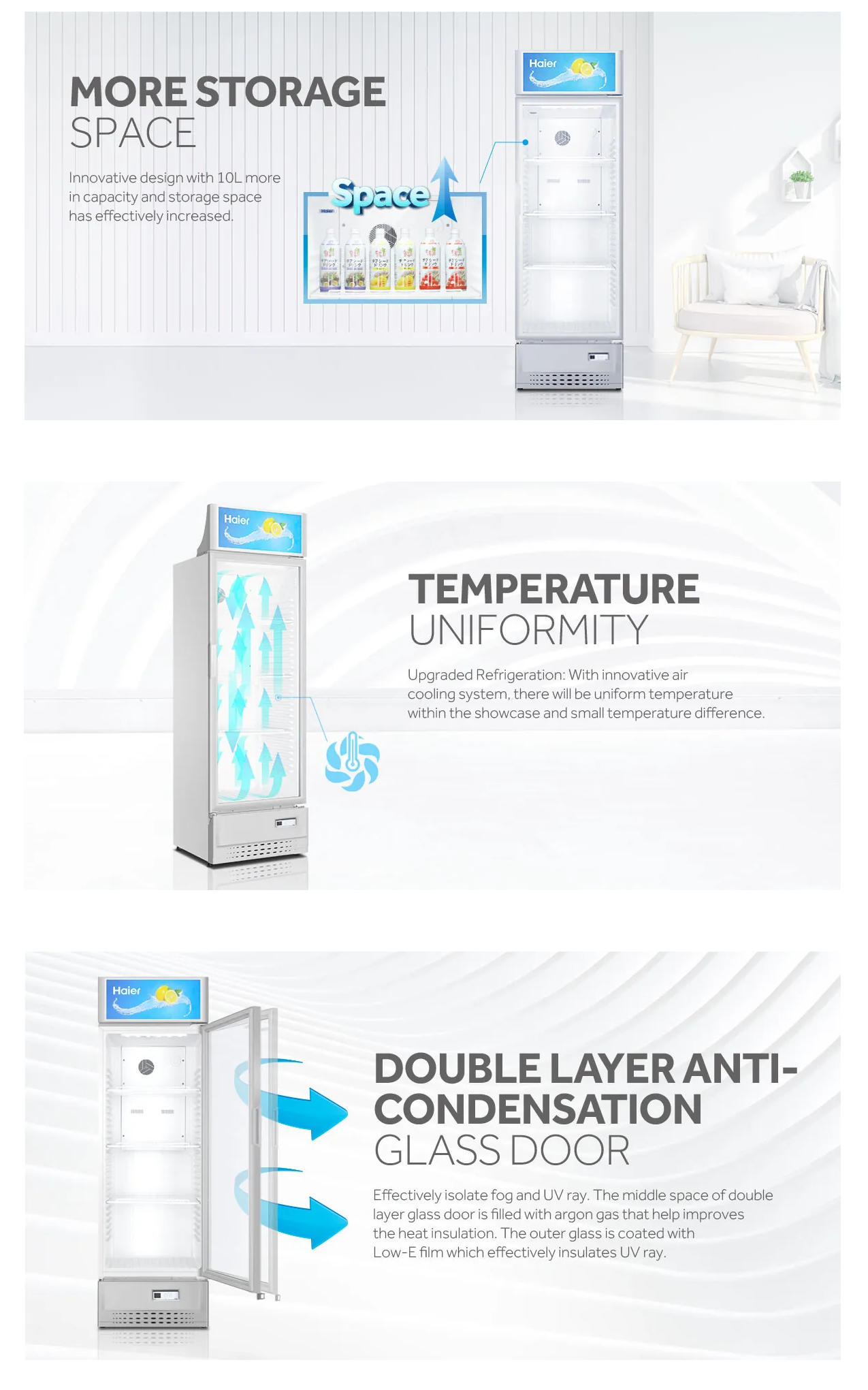 Haier 215L / 320L Hollow Tempered Glass Showcase Chiller With Led Light ...