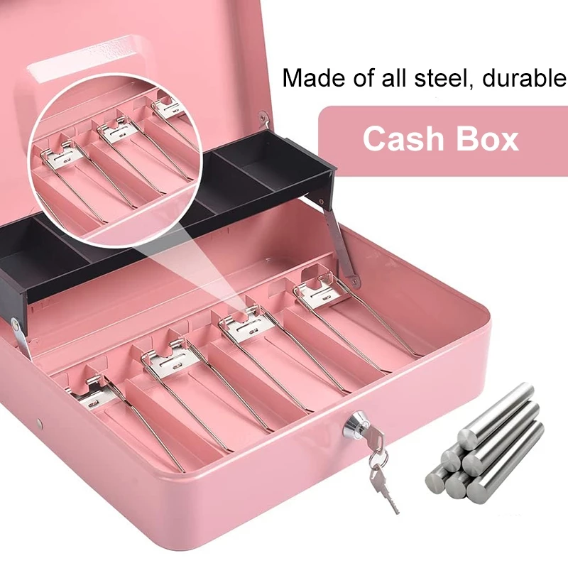 Cash Box With Lock Safety Box Storage Compartment Tray Money Box Money ...