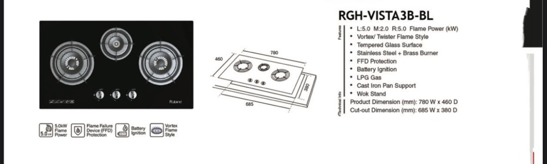 Rubine SIROCCO XR L Hood 1800m3/Hr Suction Power Penyedut Asap Minyak ...
