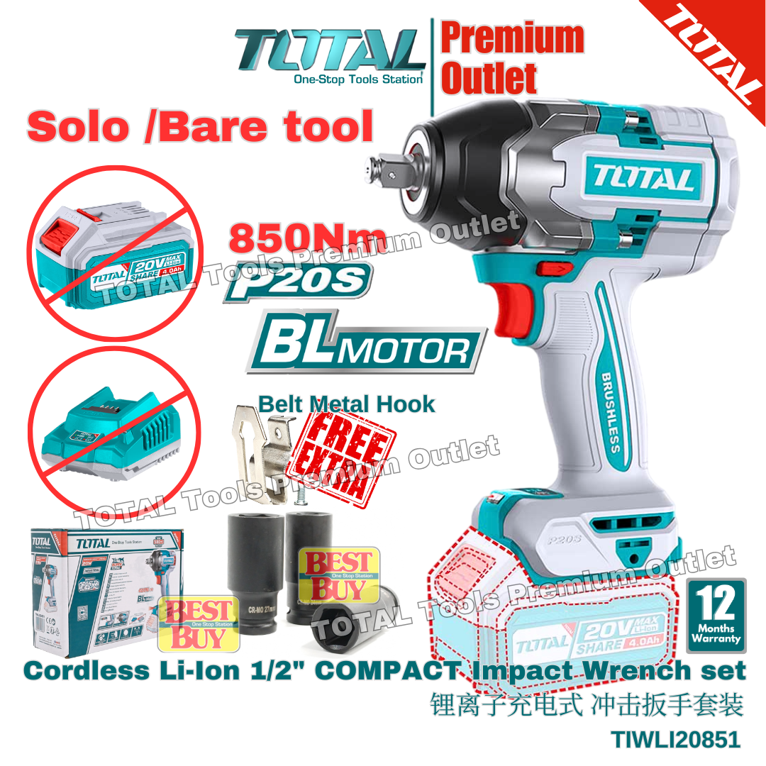 TOTAL Tools 20V series 850Nm BL motor COMPACT Impact Wrench ...