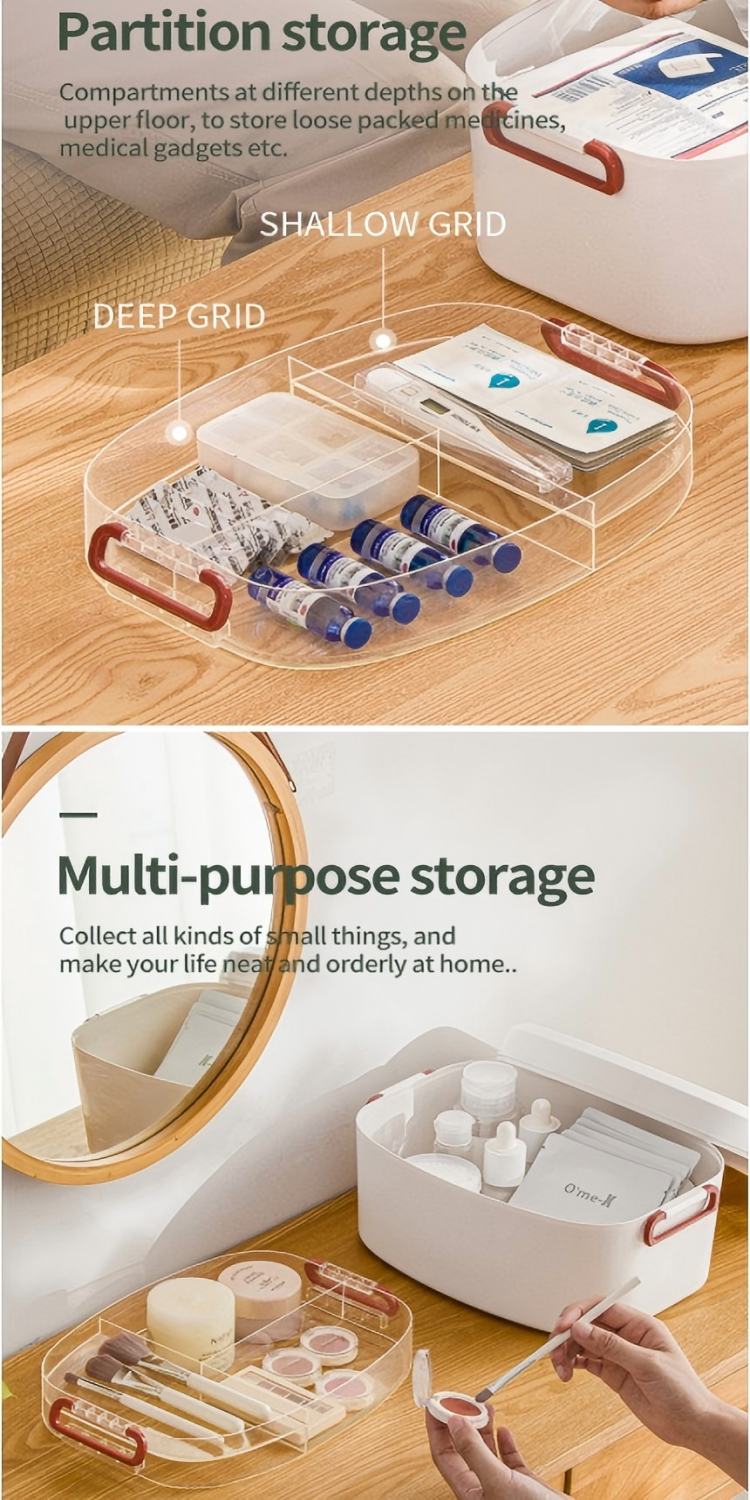 First Aid Kit Storage Box Double Layer Transparent Sealed First-Aid Box ...