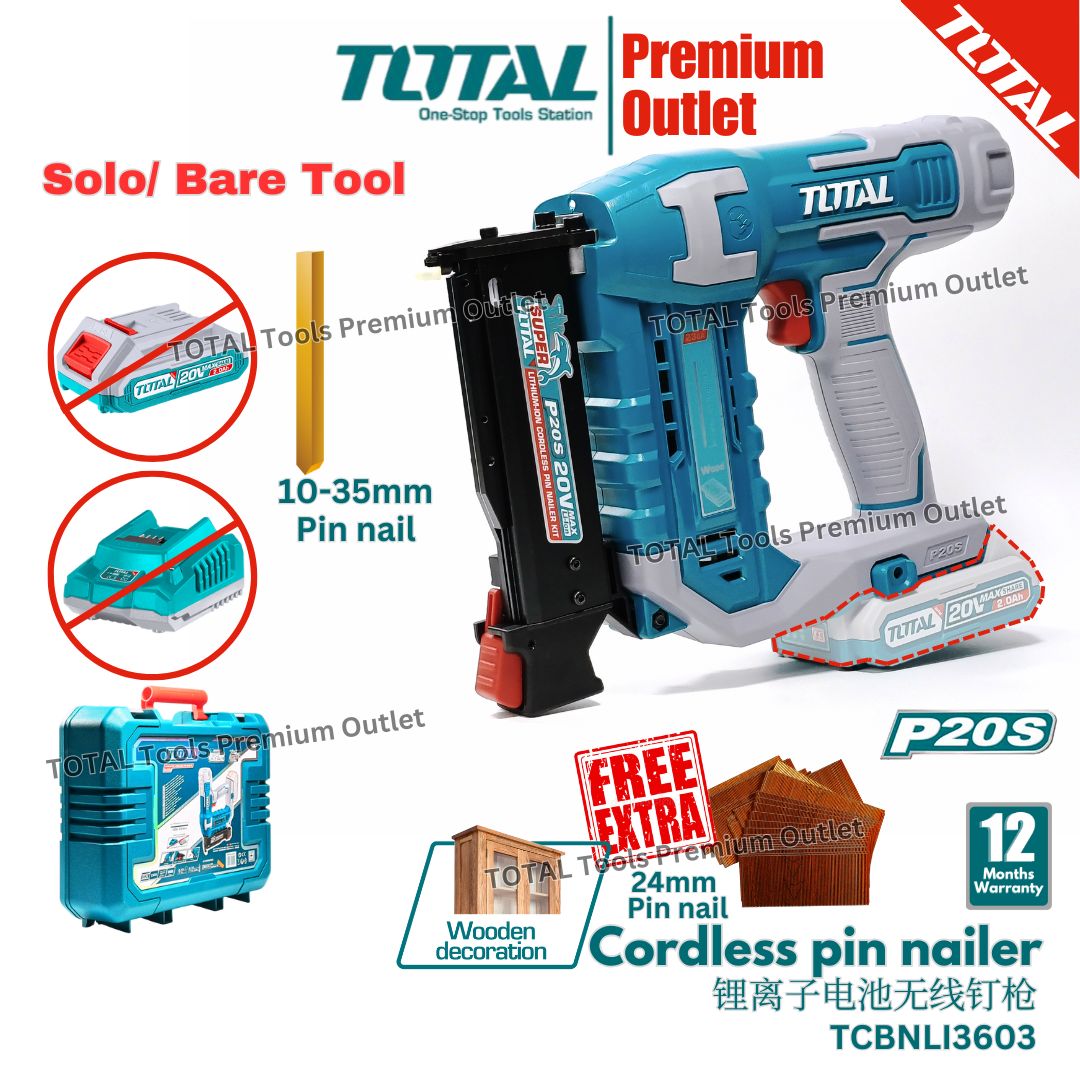 TOTAL Tools 20V Cordless (Headless pin nailer gun) 10mm~35mm 锂离子电池无线钉枪 ...