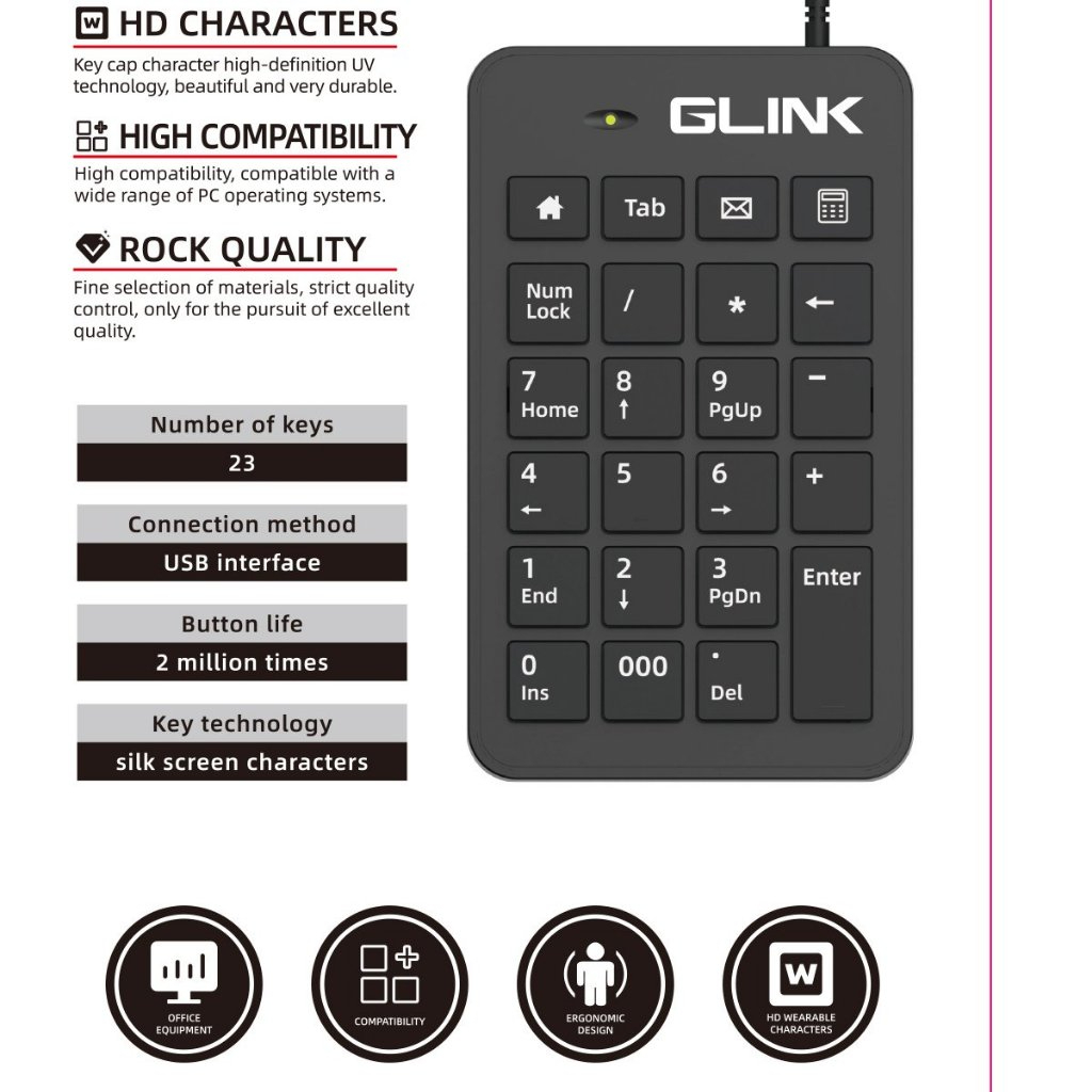 Glink USB Numeric Number Keypad Keyboard Pad USB 2.0 For PC Laptop ...