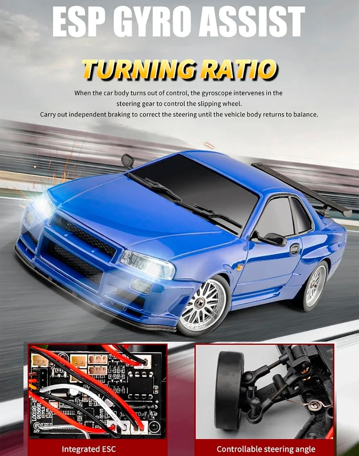 (NEW) LDRC 1/18 RC Drift Car LD1899 GTR R34 RWD Racing Car LD1899 Gyroscope ESC Radio Light ...