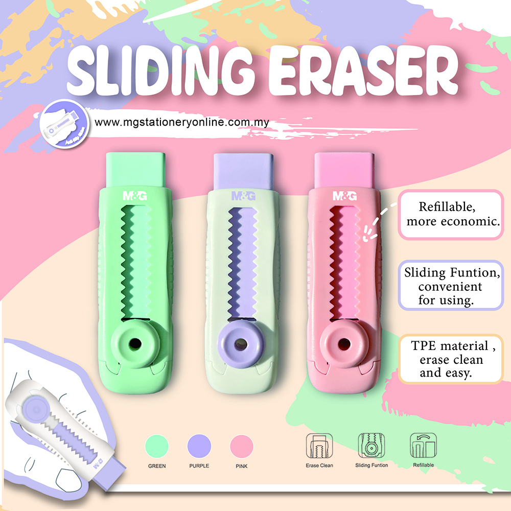 M&G Sliding Eraser, Colorful Push-Pull Design – Convenient Eraser for ...