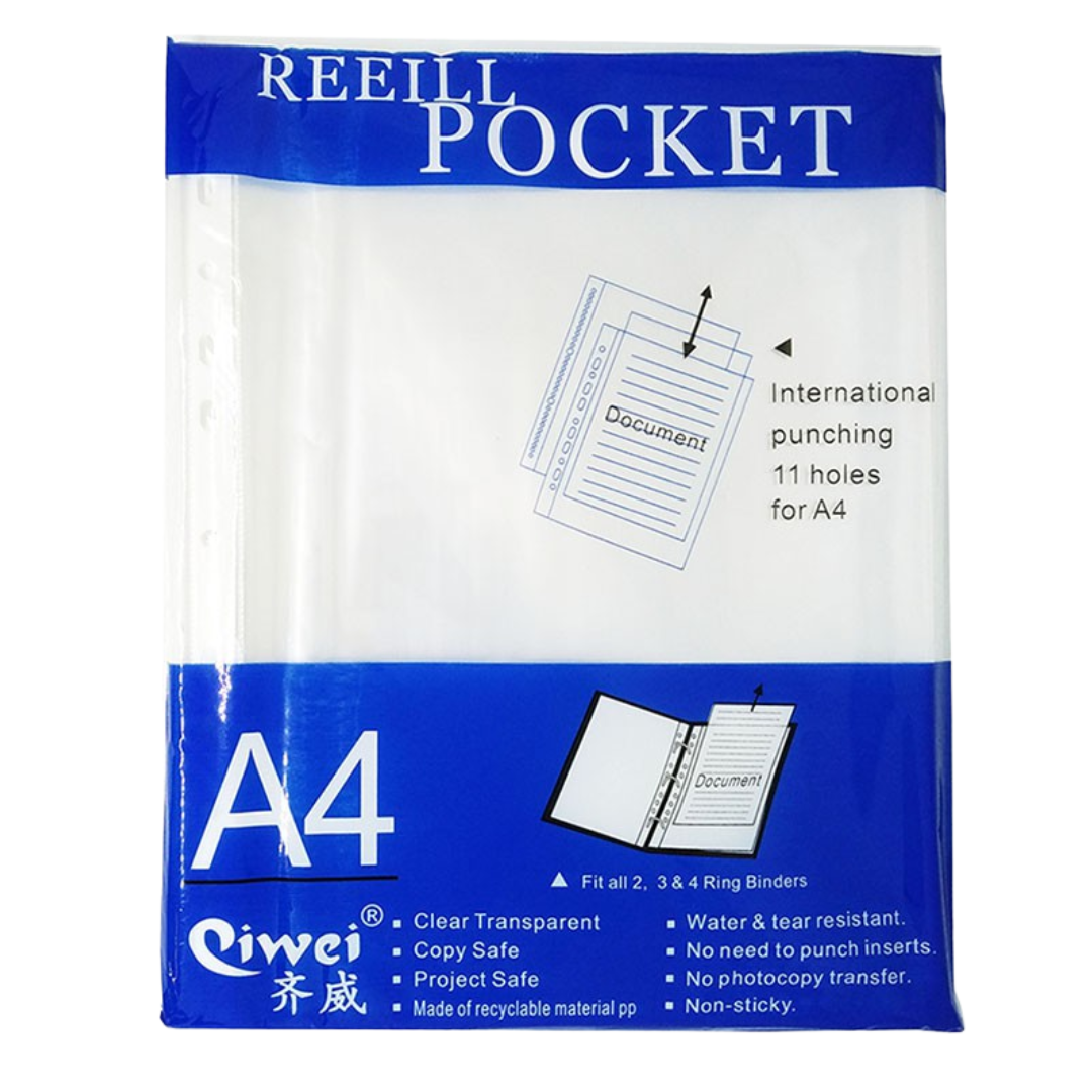 100 pcs A4 Clear Holder Refill / Pocket – Compatible with 2, 3 & 4 Ring ...