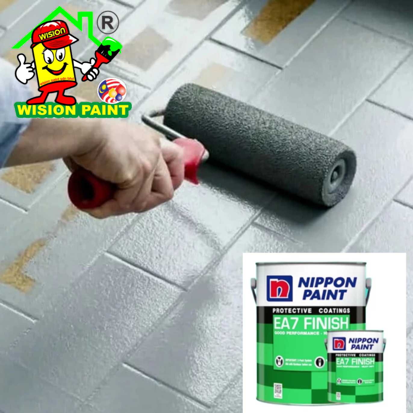 Nippon 5 LITER EA7 epoxy floor paint ( FREE 7" ROLLER SET ) cat lantai ...