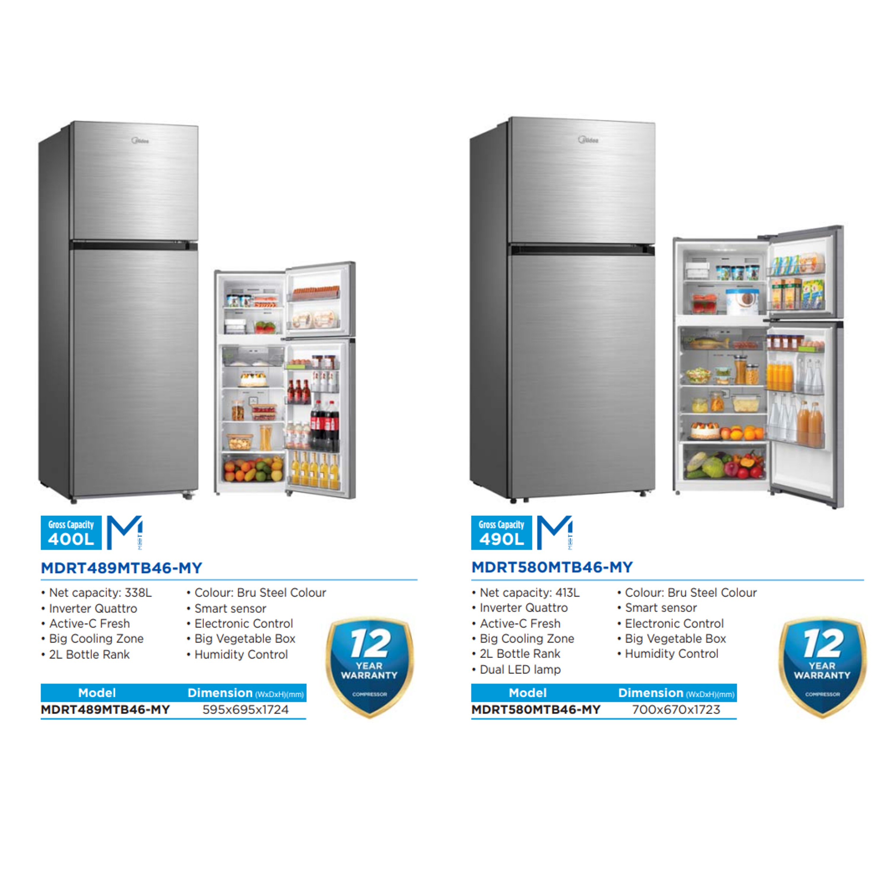 Midea 2 Pintu Peti Sejuk (200L/240L/280L/330L) MDRT267MTB30 MDRT306MTB30 MDRT345MTB30 ...