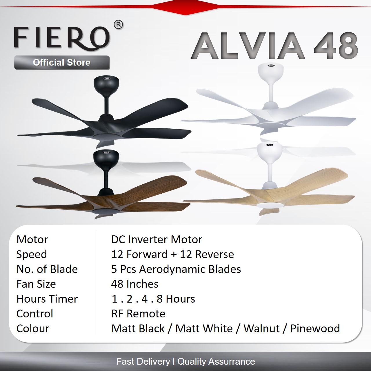 Fiero ALVIA / ALVIA LED 5 Blades DC Motor Ceiling Fan with 24 Speeds Remote Control - Black ...