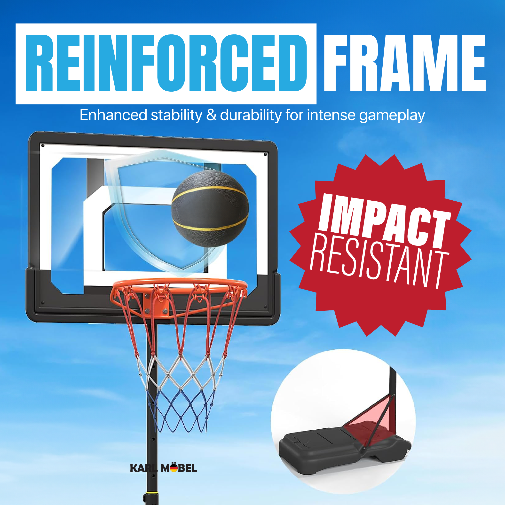 Basketball Hoop Stand Indoor Outdoor 1.5m - 2.1m Jaring bola keranjang ...