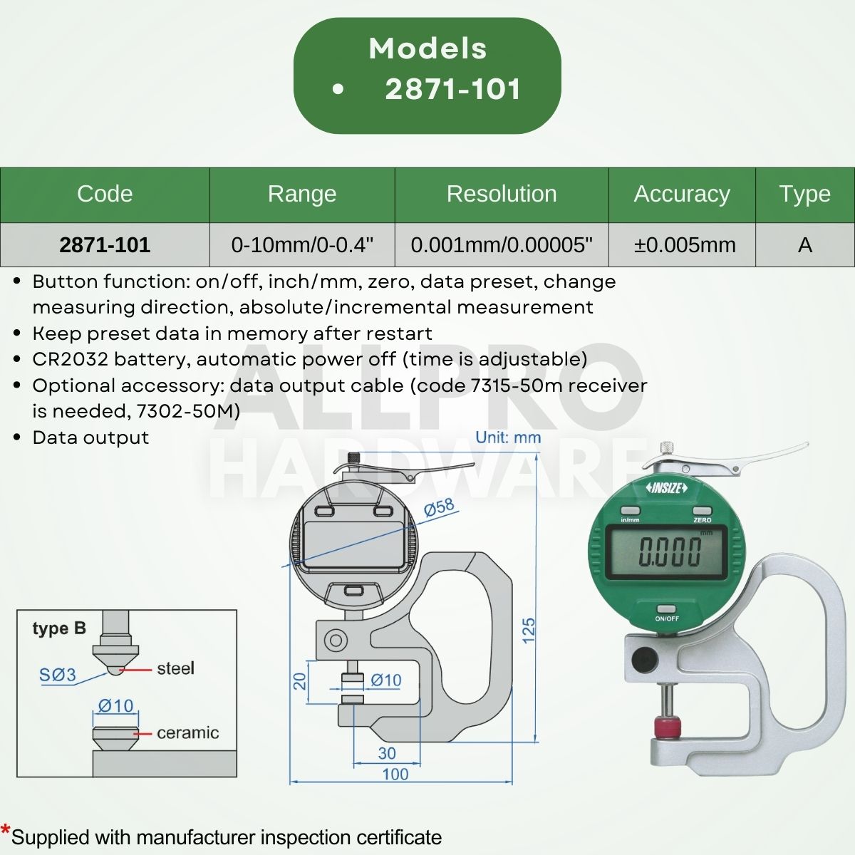 INSIZE DIGITAL THICKNESS GAUGES INSIZE 2871-101 | Shopee Malaysia