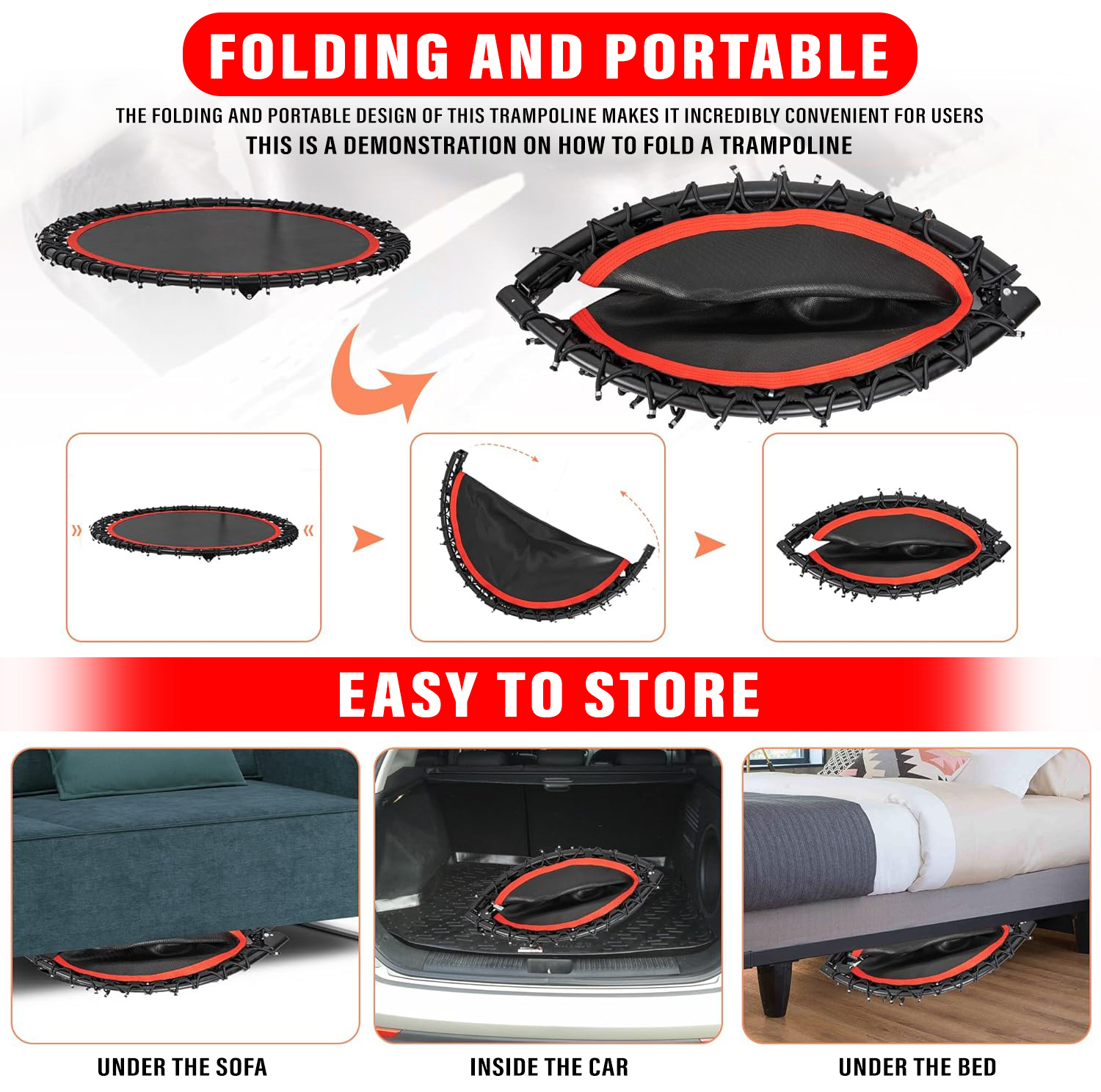 BPS Foldable Trampoline 50 inch T-Handle 120kg Durable Exercise Fitness ...