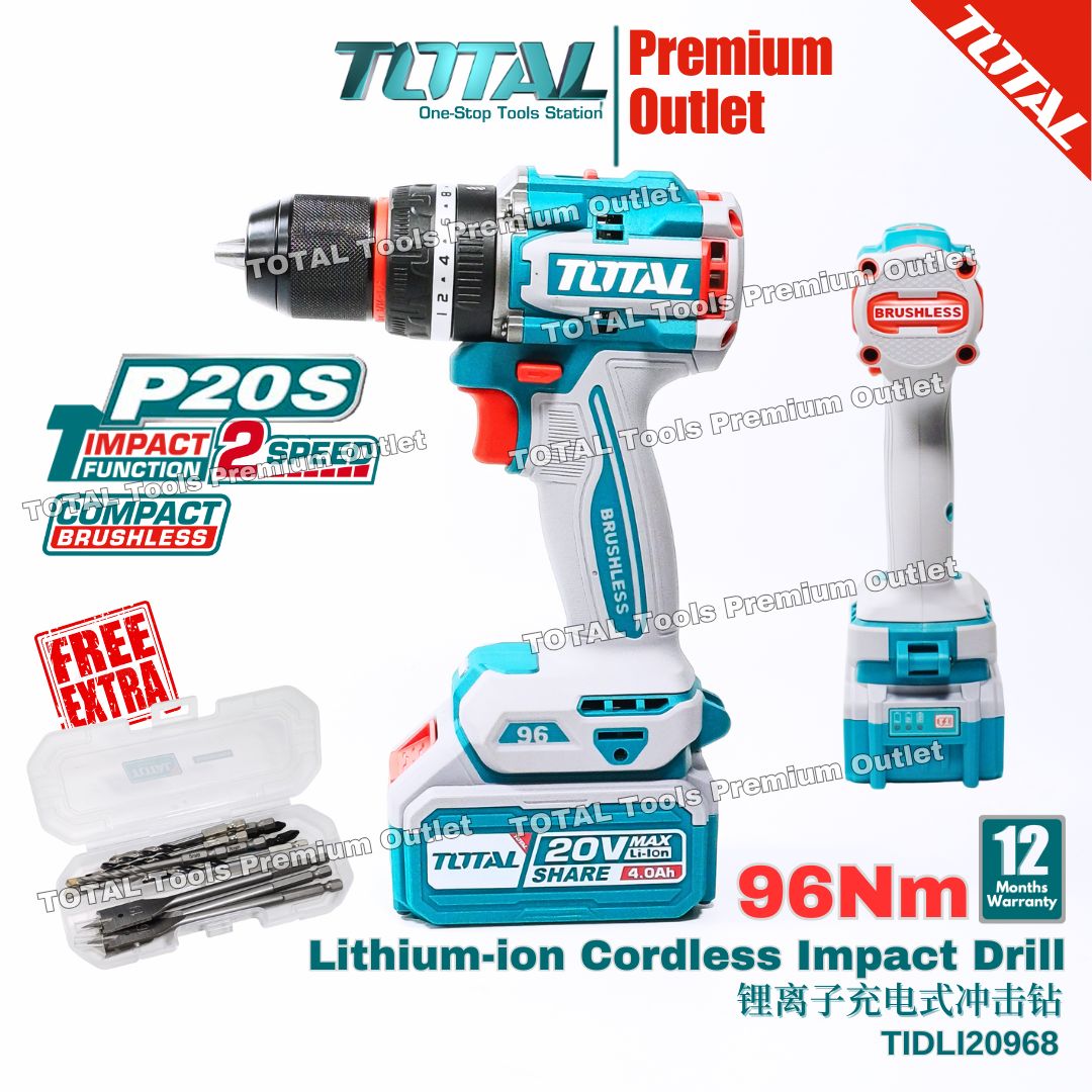 TOTAL Tools 96Nm Compact BL motor Cordless Impact Drill Metal Chuck ∅0. ...