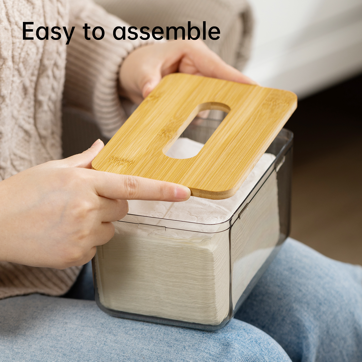 Vusign Kotak Tisu Tissue Holder Box Wooden Bamboo Cover Tisu Container ...