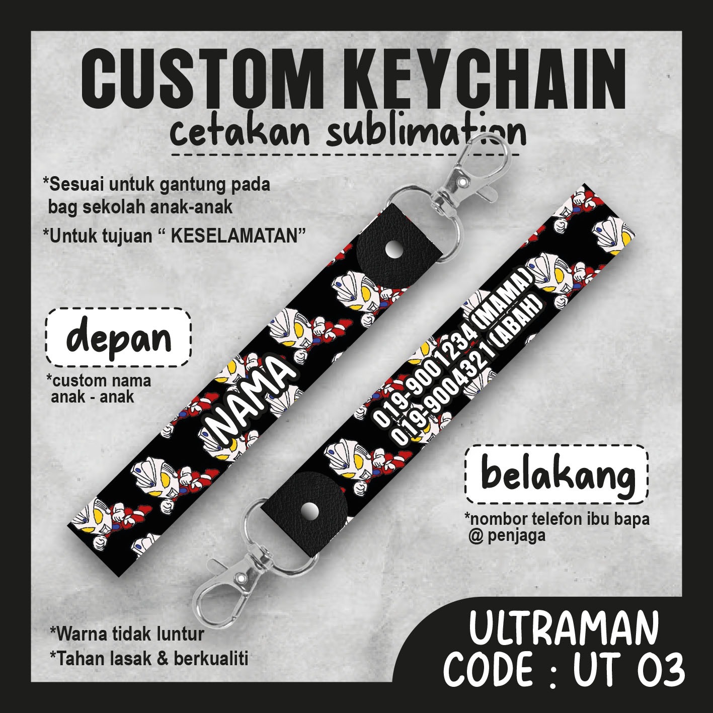 Keychain Custom Customised Gift Key Chain Nama Polyester Sublimation ...