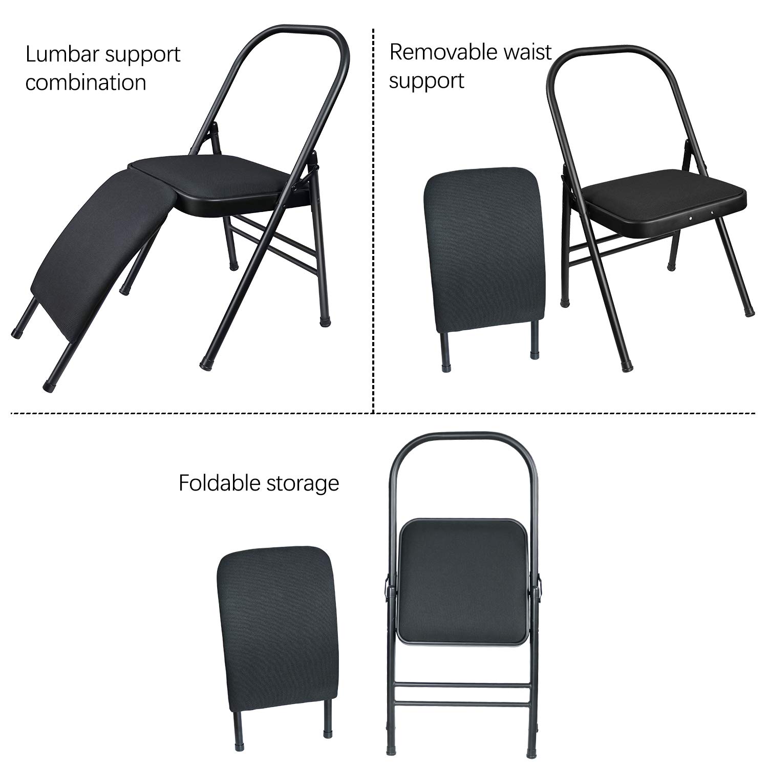 Luxury Yoga Auxiliary Foldable Chair with Lumbar Back Support Balance ...
