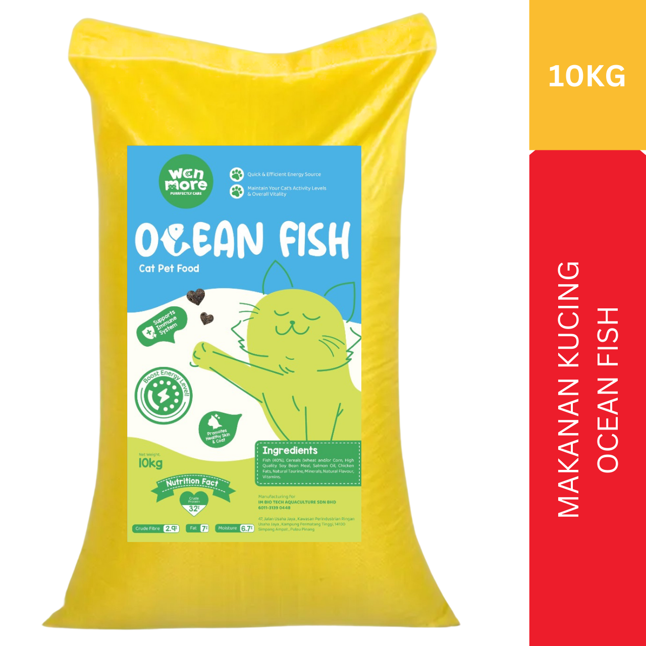 WAN MORE Makanan Kucing 10kg 32% Protein Cat Food DEWASA DAN KITTEN ...