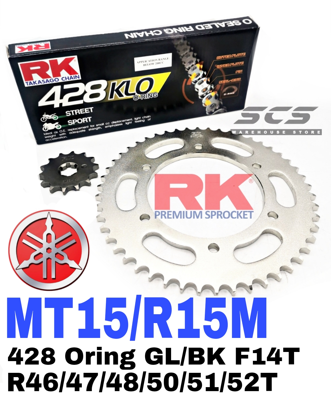 RK Sprocket Set YAMAHA MT15 428 KLO O-Ring Rivet Black / Gold Chain ...