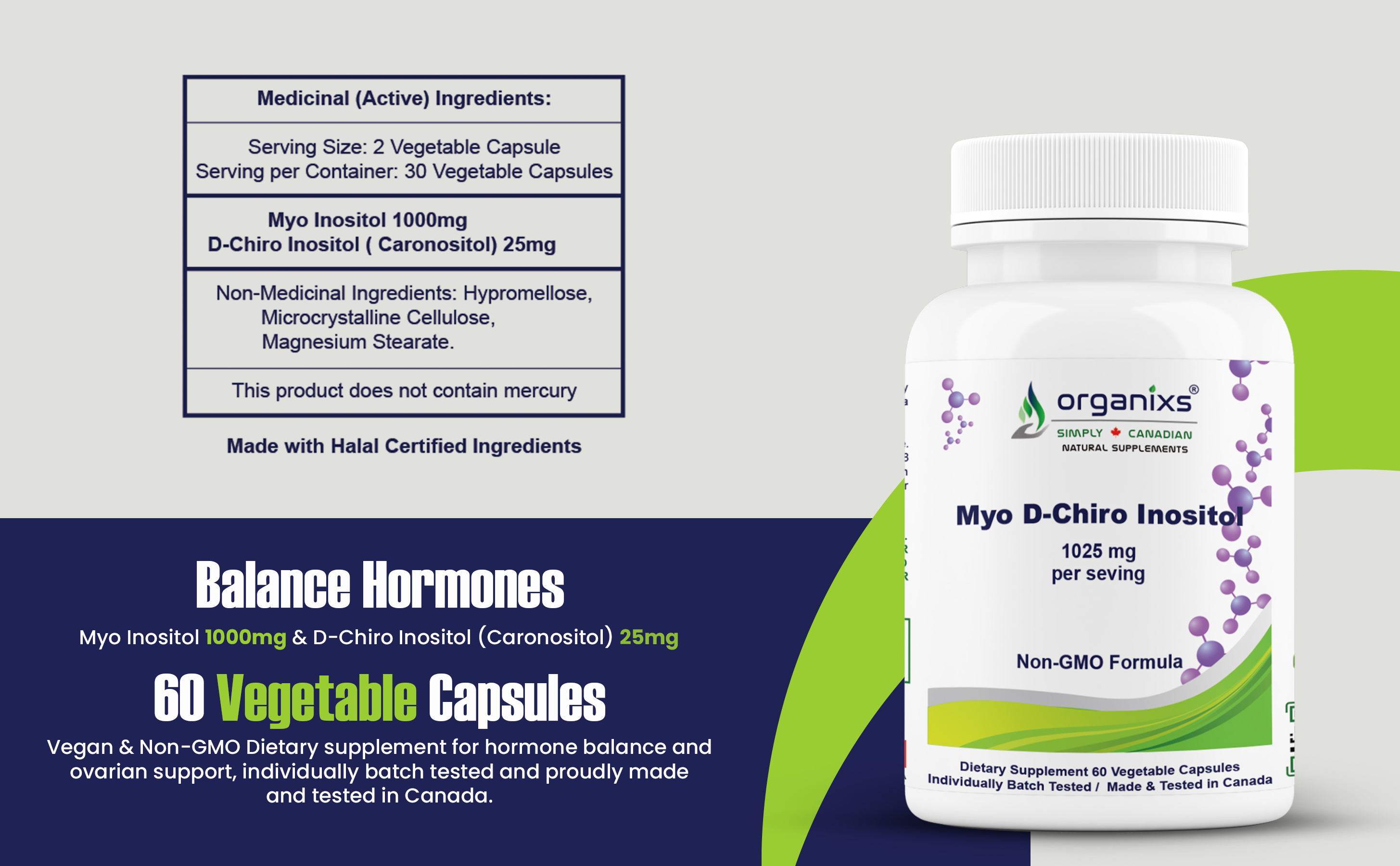 Organixs Canadian Made Myo-Inositol & D-Chiro Inositol 1025mg for PCOS ...