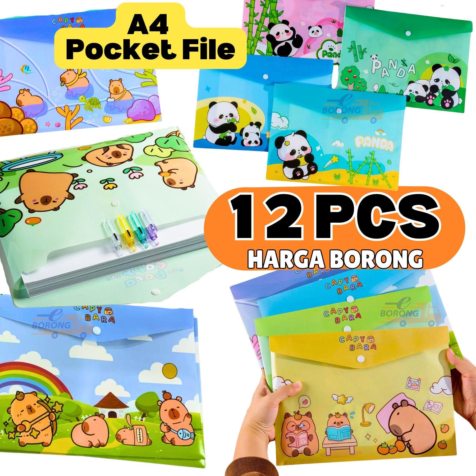 BORONG【12pcs】A4 Zipper File Mesh Folder Thick Tebal Office Document ...