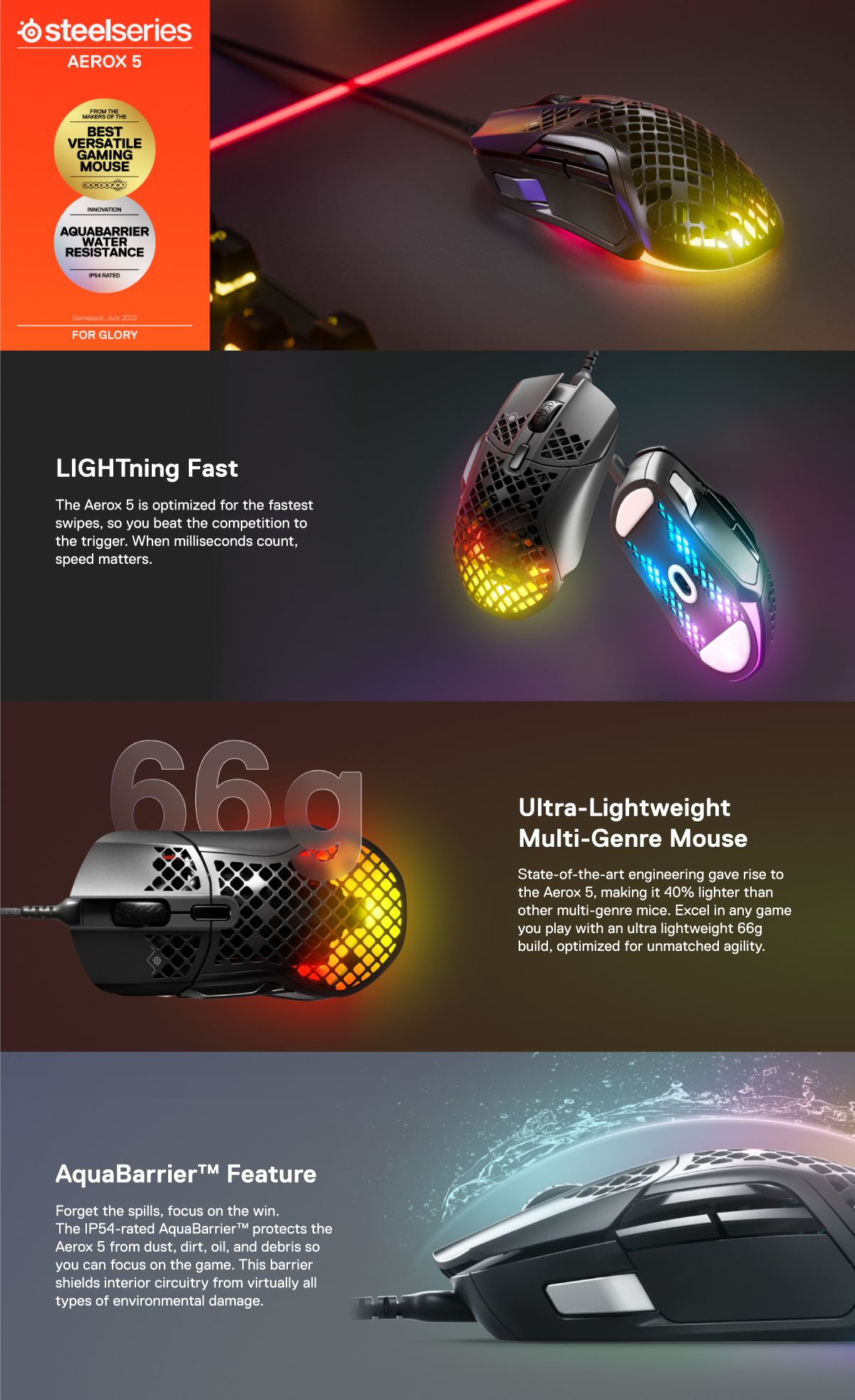 SteelSeries Aerox 5 Wired IP54 9-button Ultra Lightweight Super-Fast ...