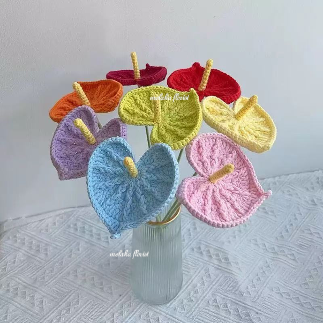 (1PC) CROCHET SULAM ANTHURIUM Flower Bunga Sulam Wool Hand Knitted ...