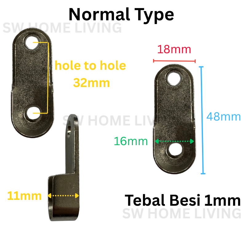SW hook almari baju oval bracket Tube Support wardrobe rod holder ...