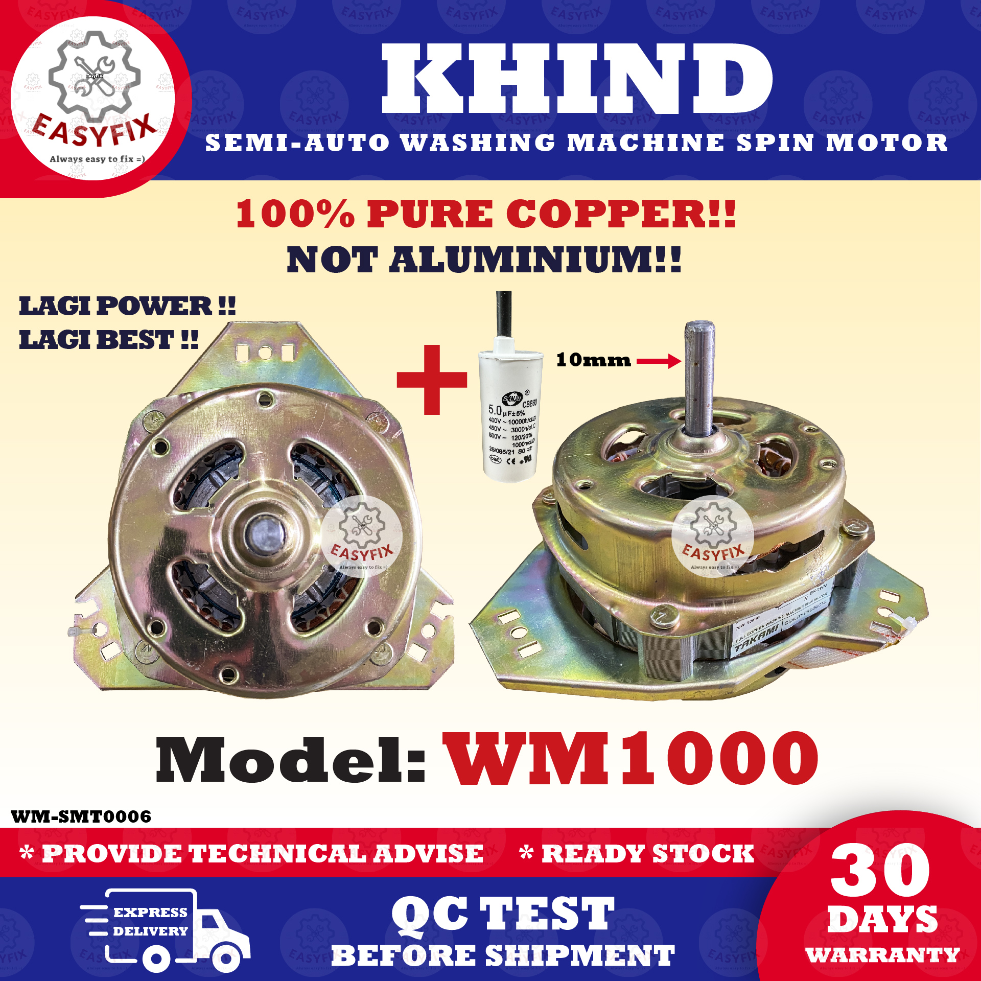 WM1000 KHIND SEMI-AUTO WASHING MACHINE SPIN MOTOR (Motor Kering Mesin ...