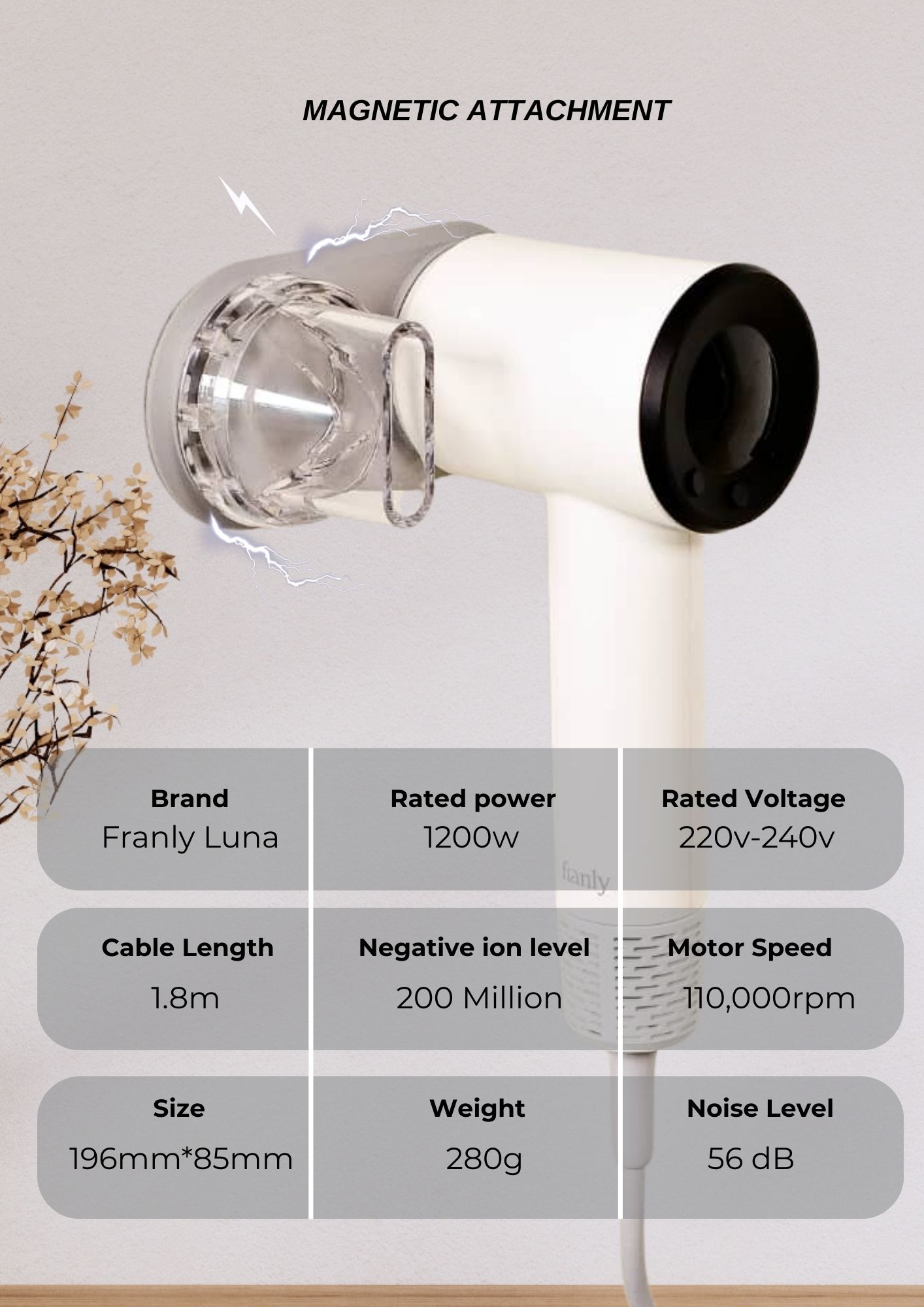 Franly High Speed Hairdryer 110,000RPM | Lightweight 280g | LED Screen ...