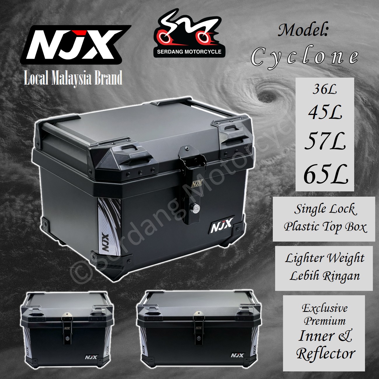 NJX Cyclone Kotak Motosikal Plastic Top Box Peti Tahan Lasak ...