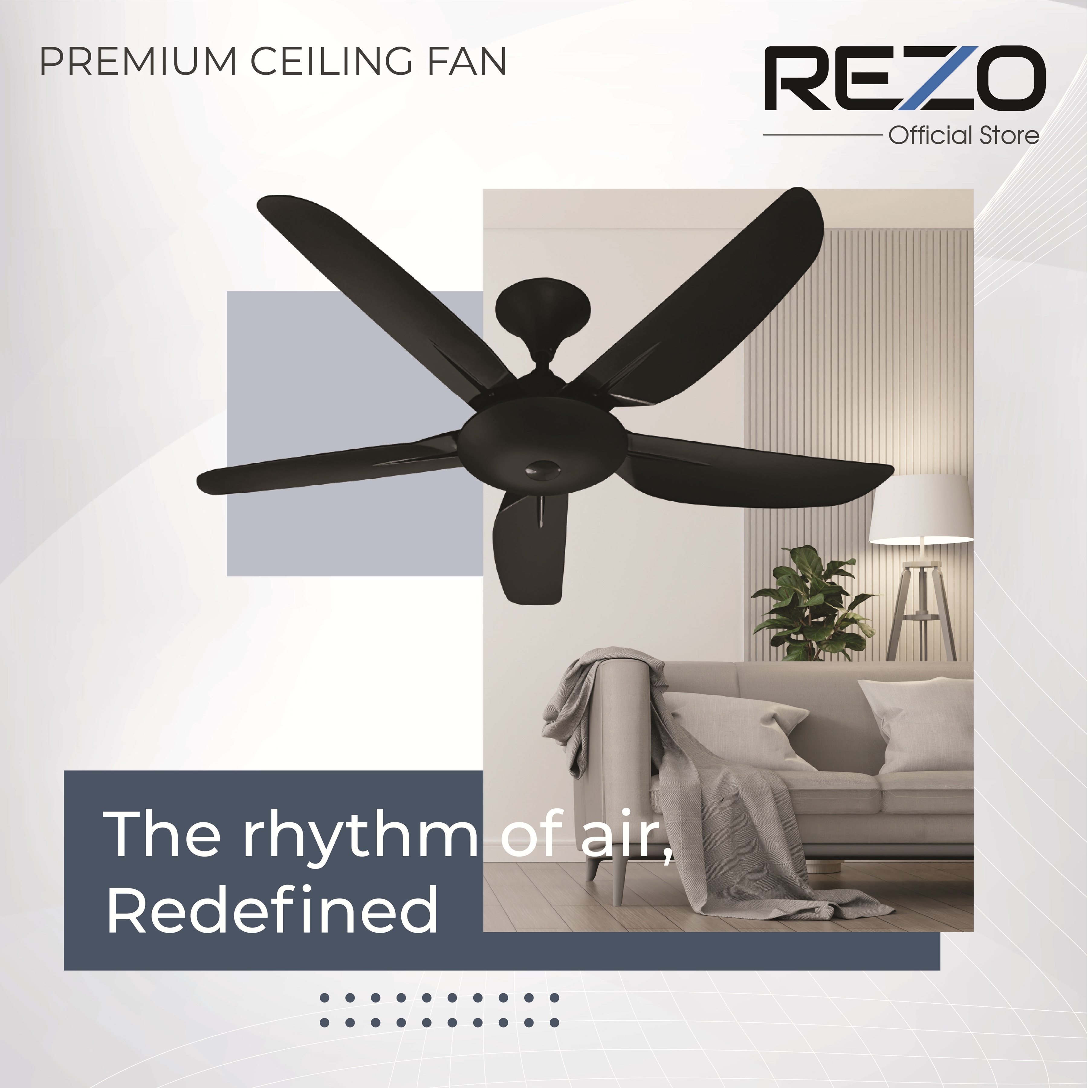 REZO Ventus Series 46" 5 Blades AC Motor Ceiling Fan With Remote [ MY46 ...