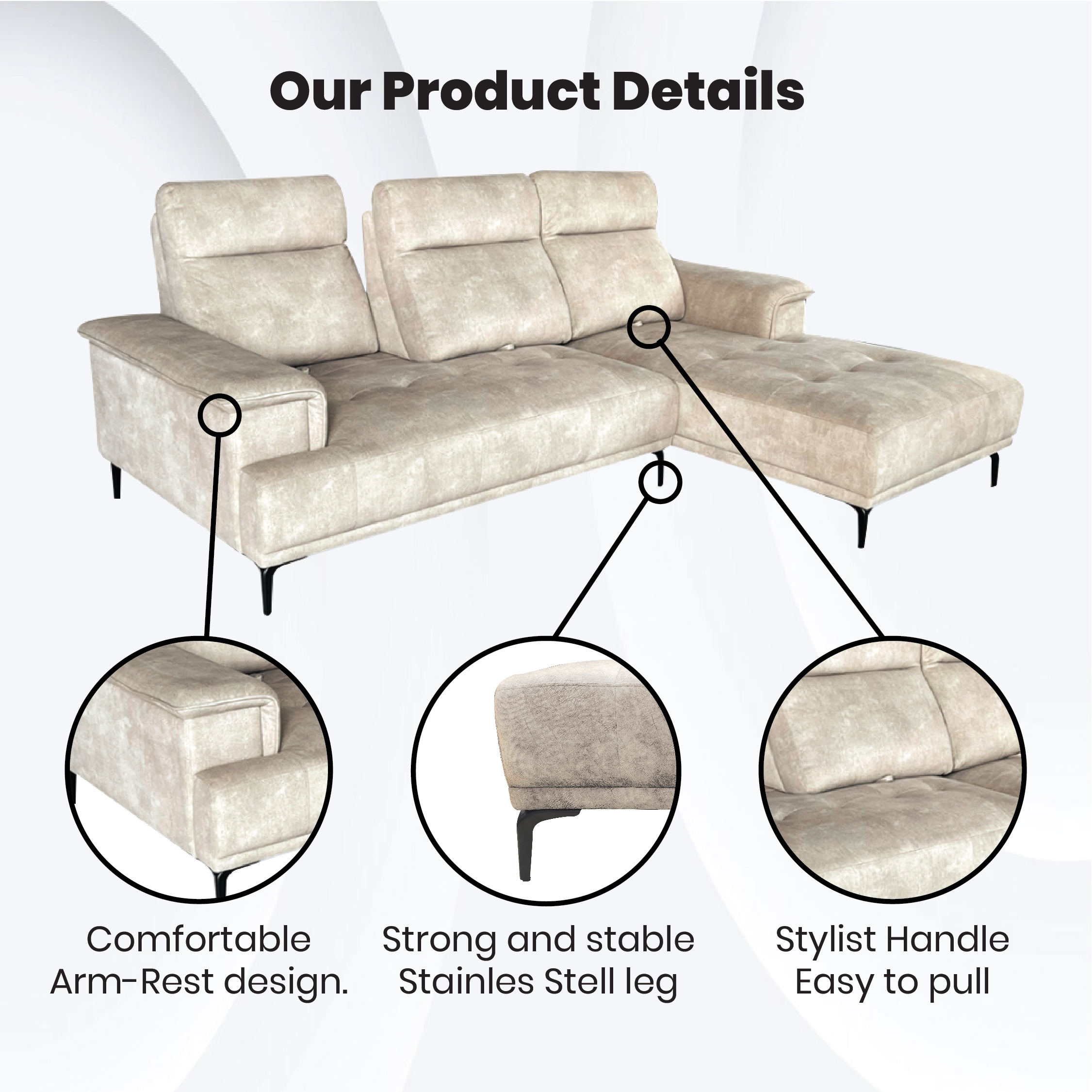 Veloona Sofa Modena Adjustable Grey Beige Cream Sofa L Shape Sofa Set Push Back Easy Clean ...